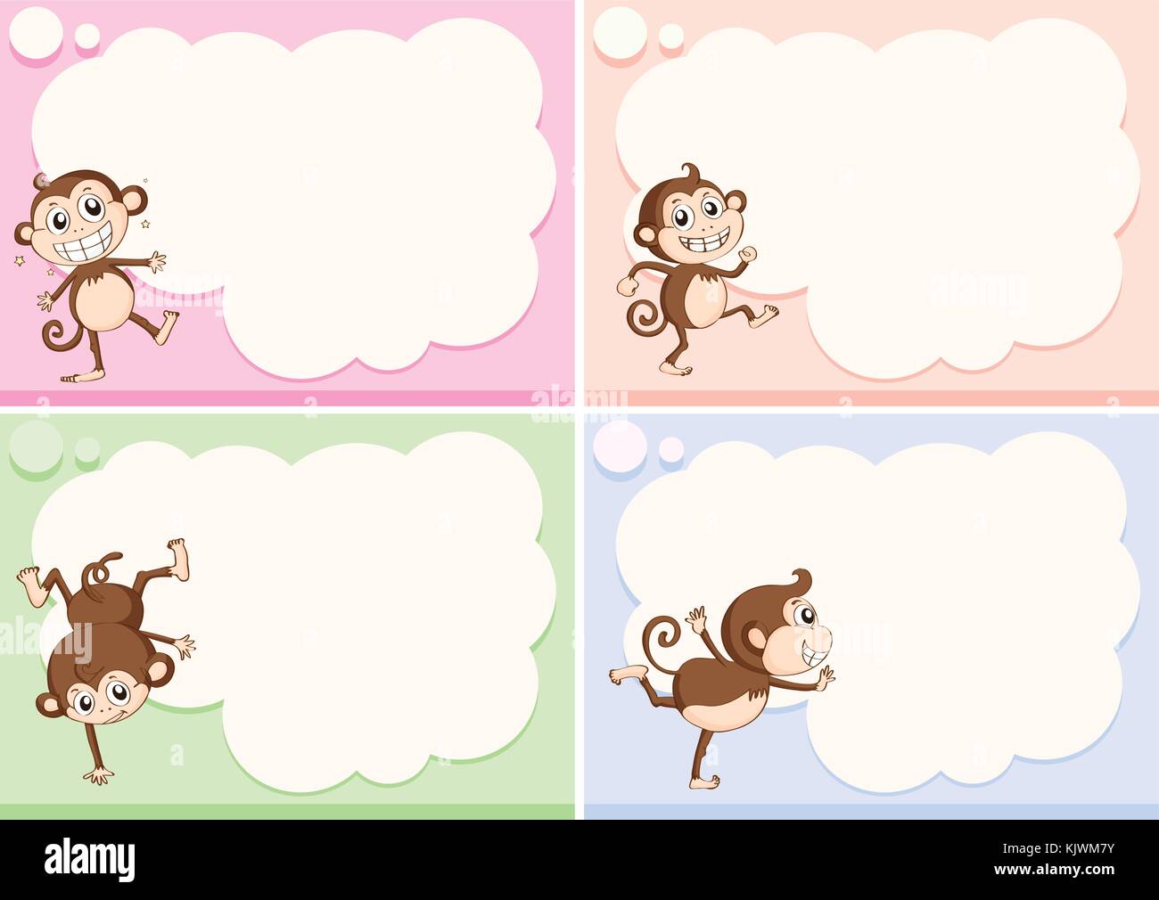 Border templates with little monkeys illustration Stock Vector Image ...