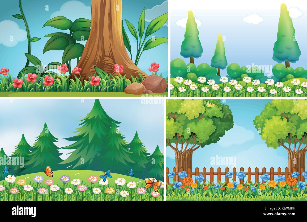 Four background scenes of garden illustration Stock Vector Image & Art ...