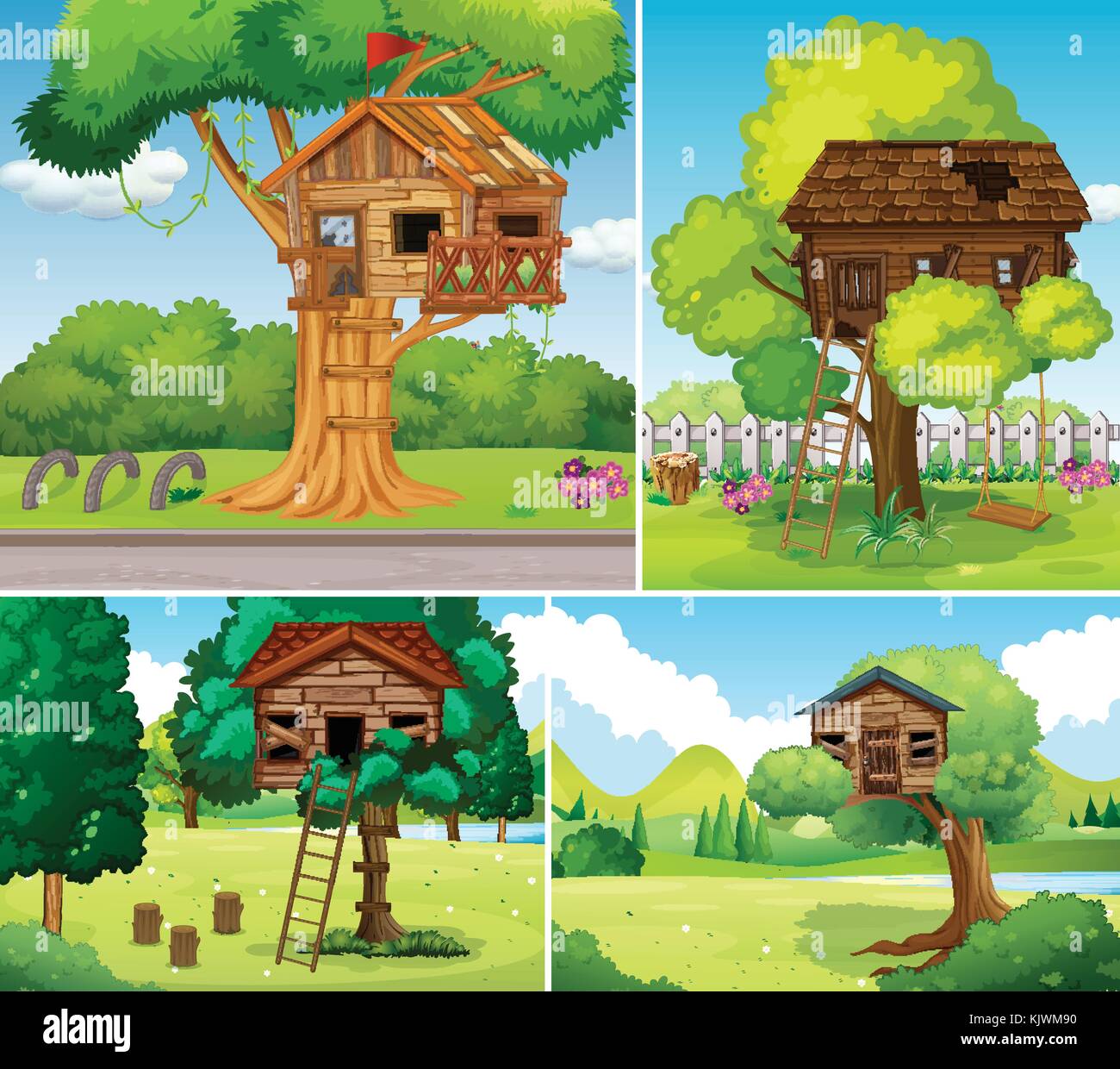 Old treehouses in the park illustration Stock Vector Image & Art - Alamy