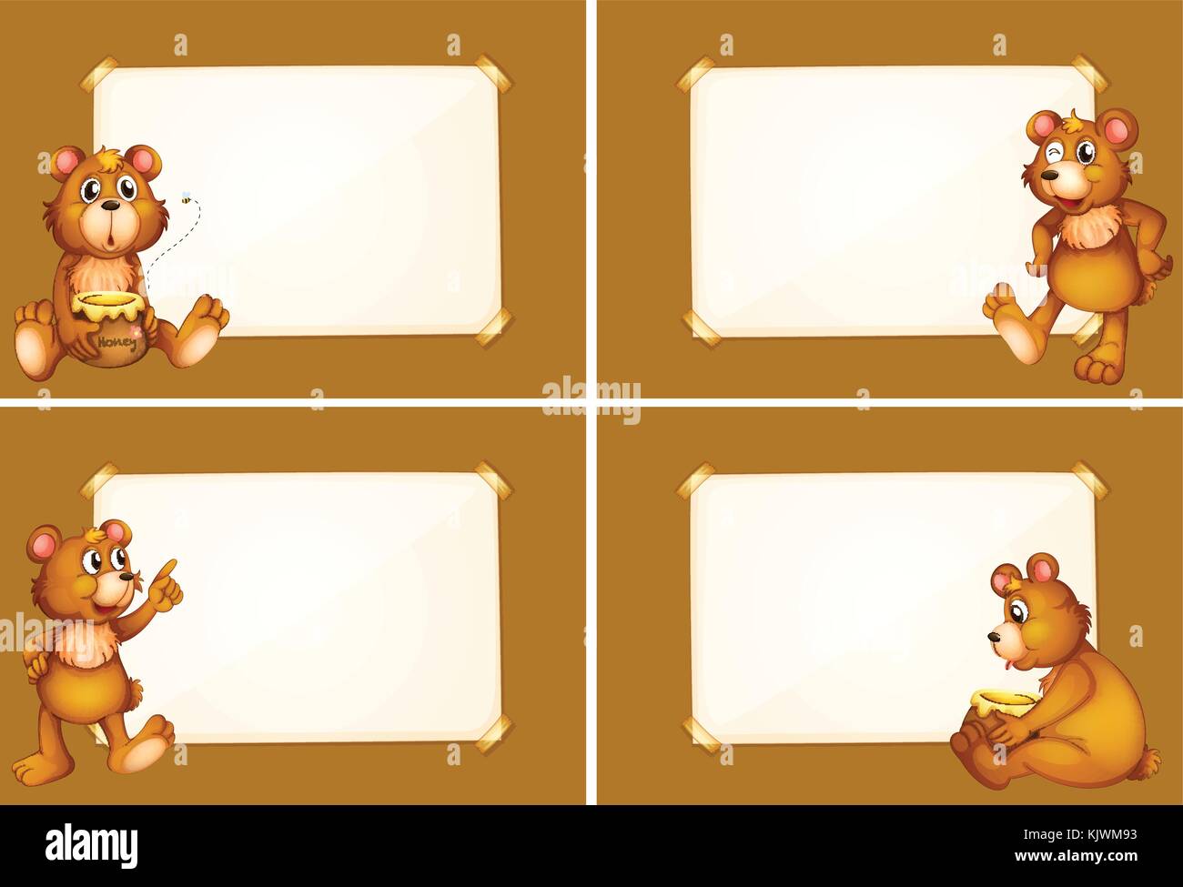 Four different borders with brown bear illustration Stock Vector Image ...
