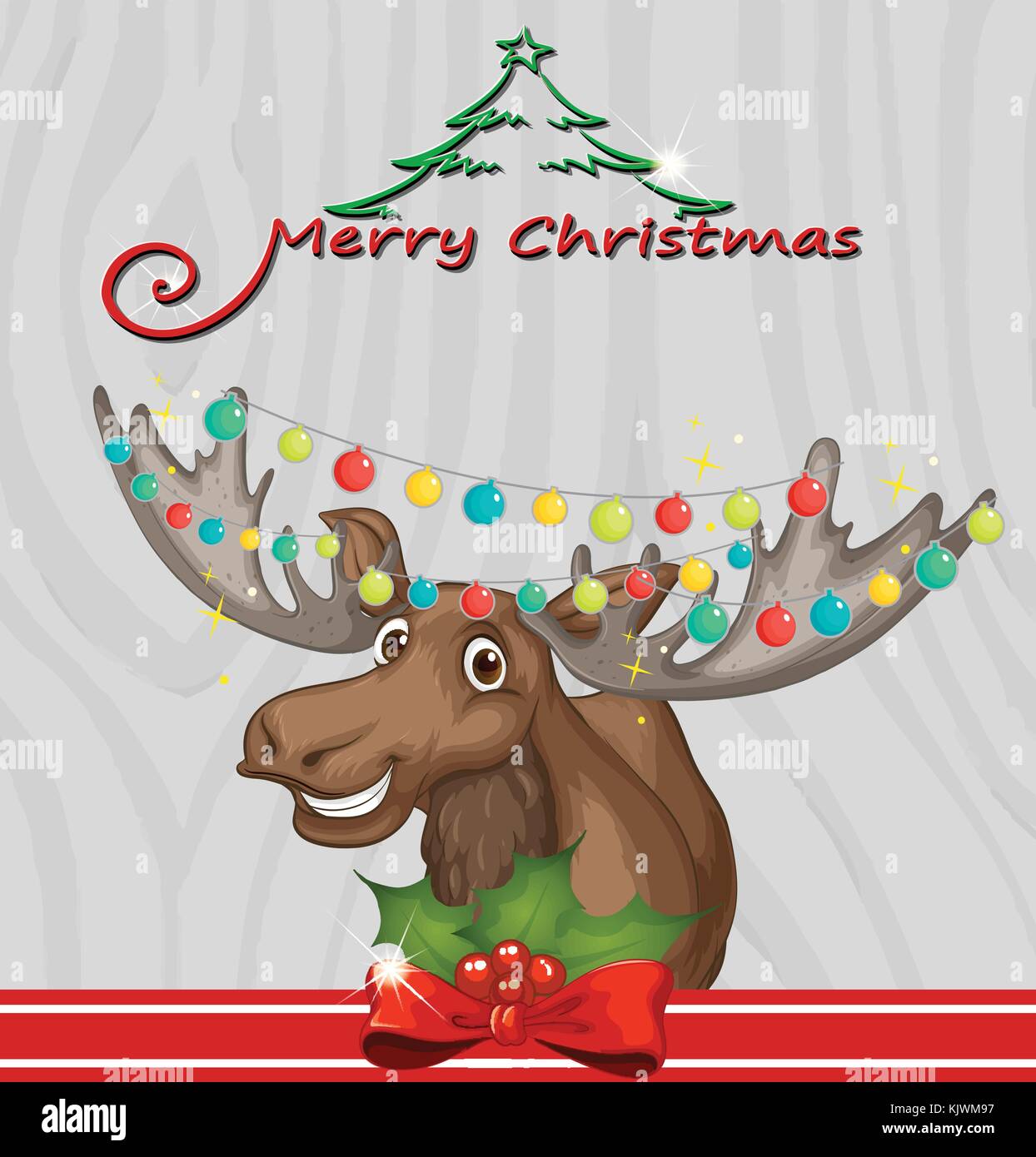Christmas card template with reindeer and lights illustration Stock ...