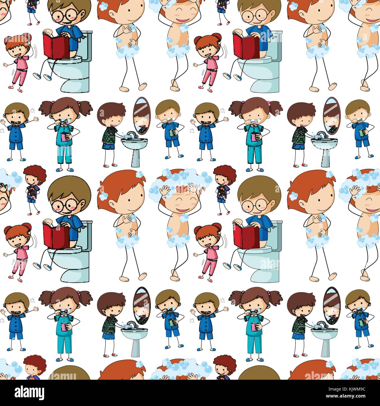 Seamless background with kids doing different routines illustration ...