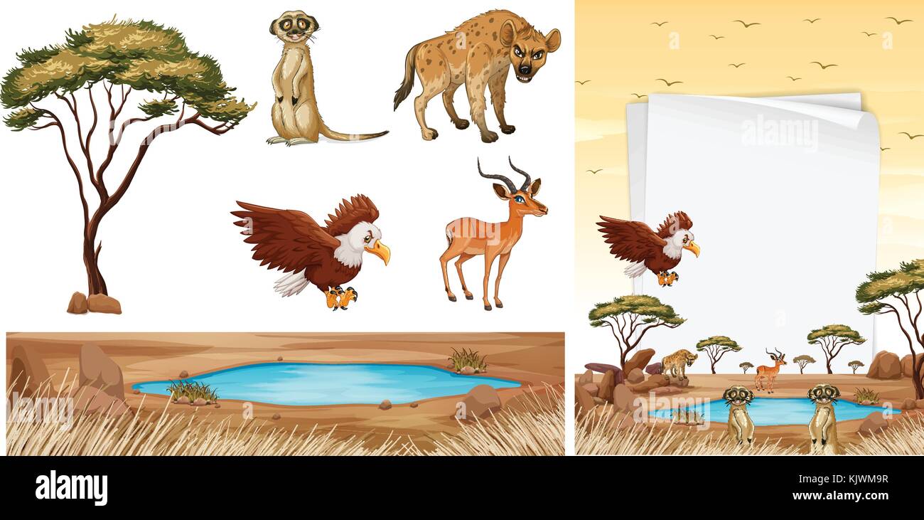 Scene with wild animals in the savanna illustration Stock Vector Image ...