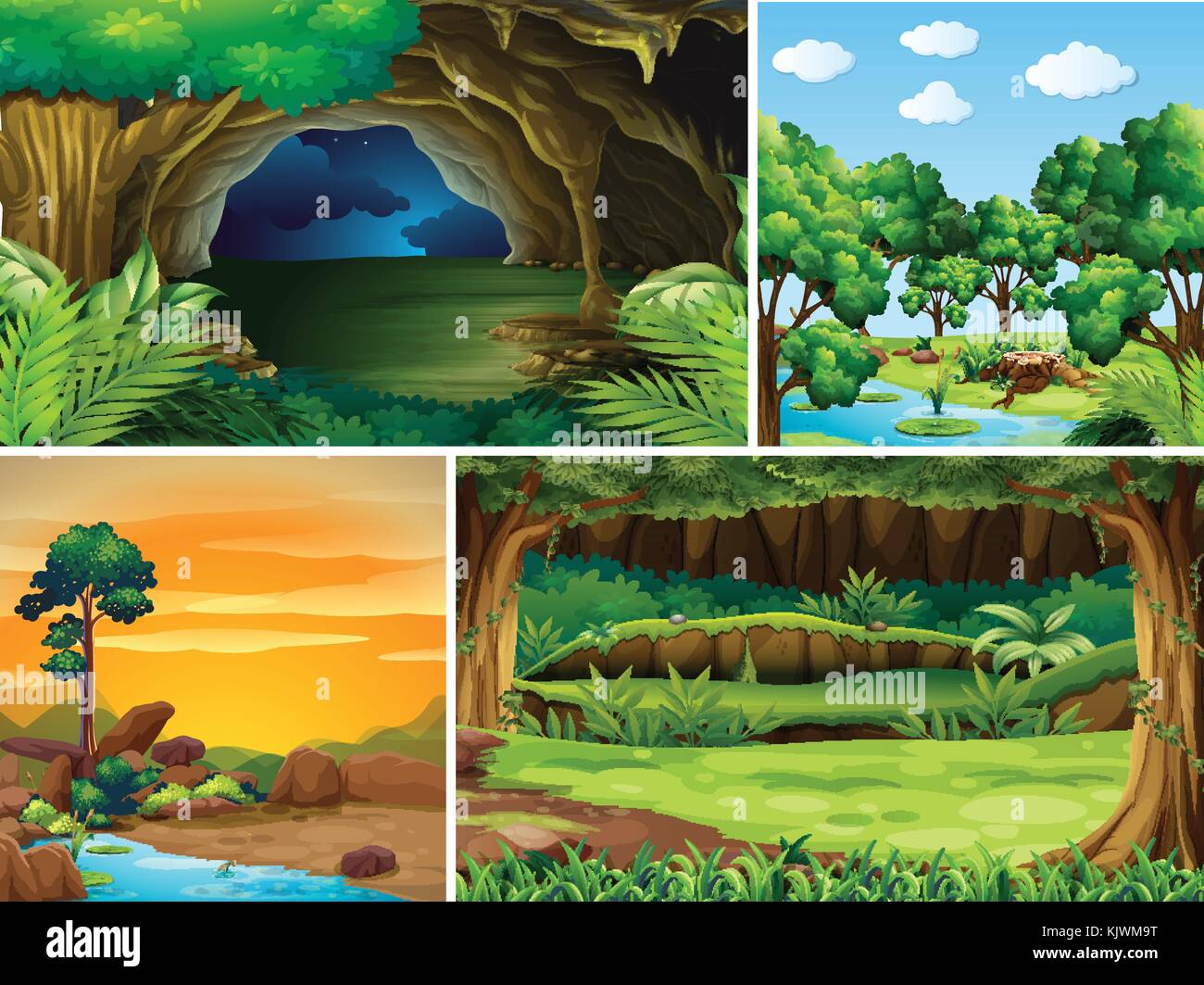 Forest night trees ground Stock Vector Images - Alamy