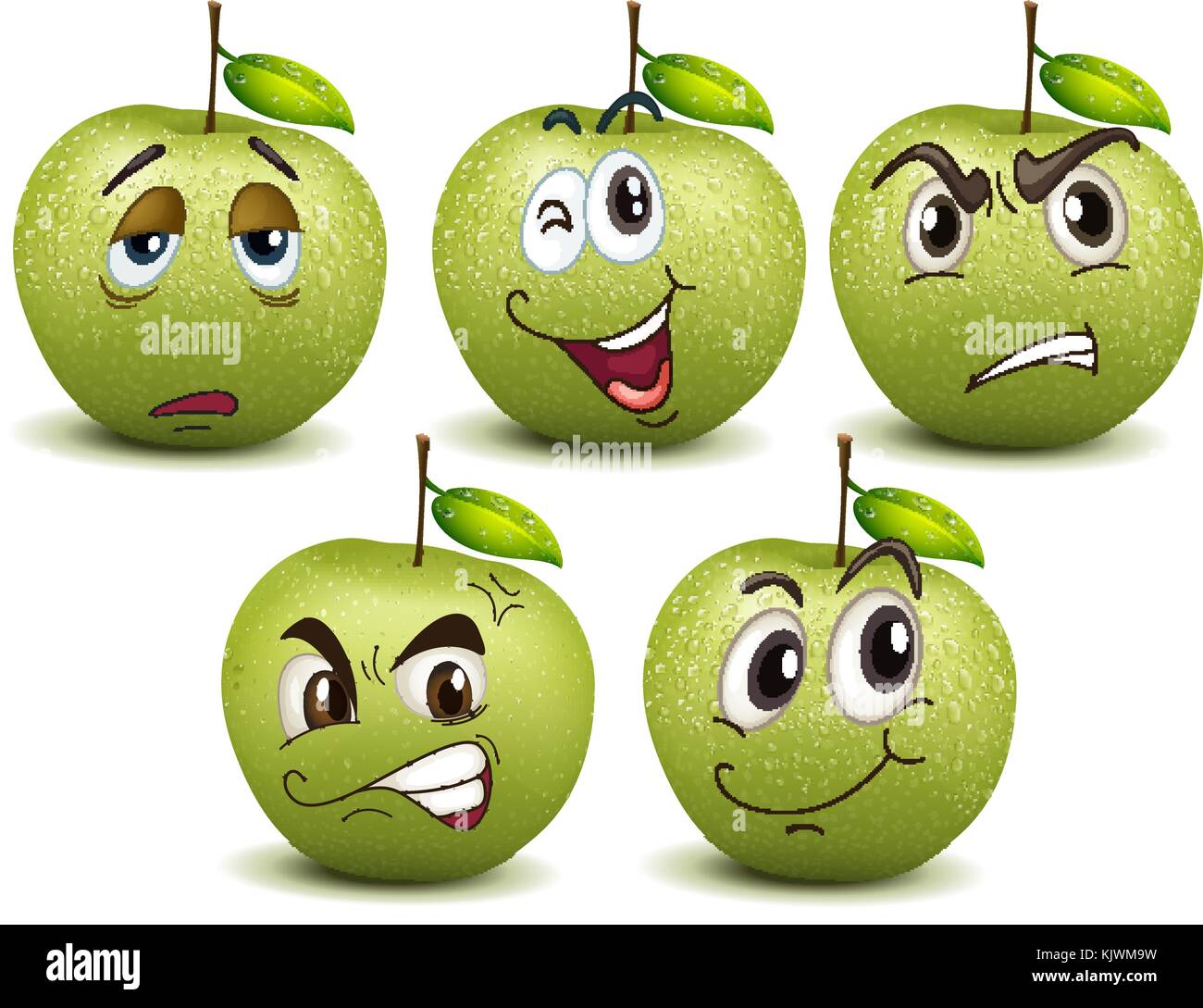 Green apples with different emotions illustration Stock Vector Image ...