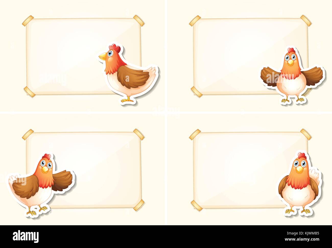 Four border template with chickens illustration Stock Vector Image ...