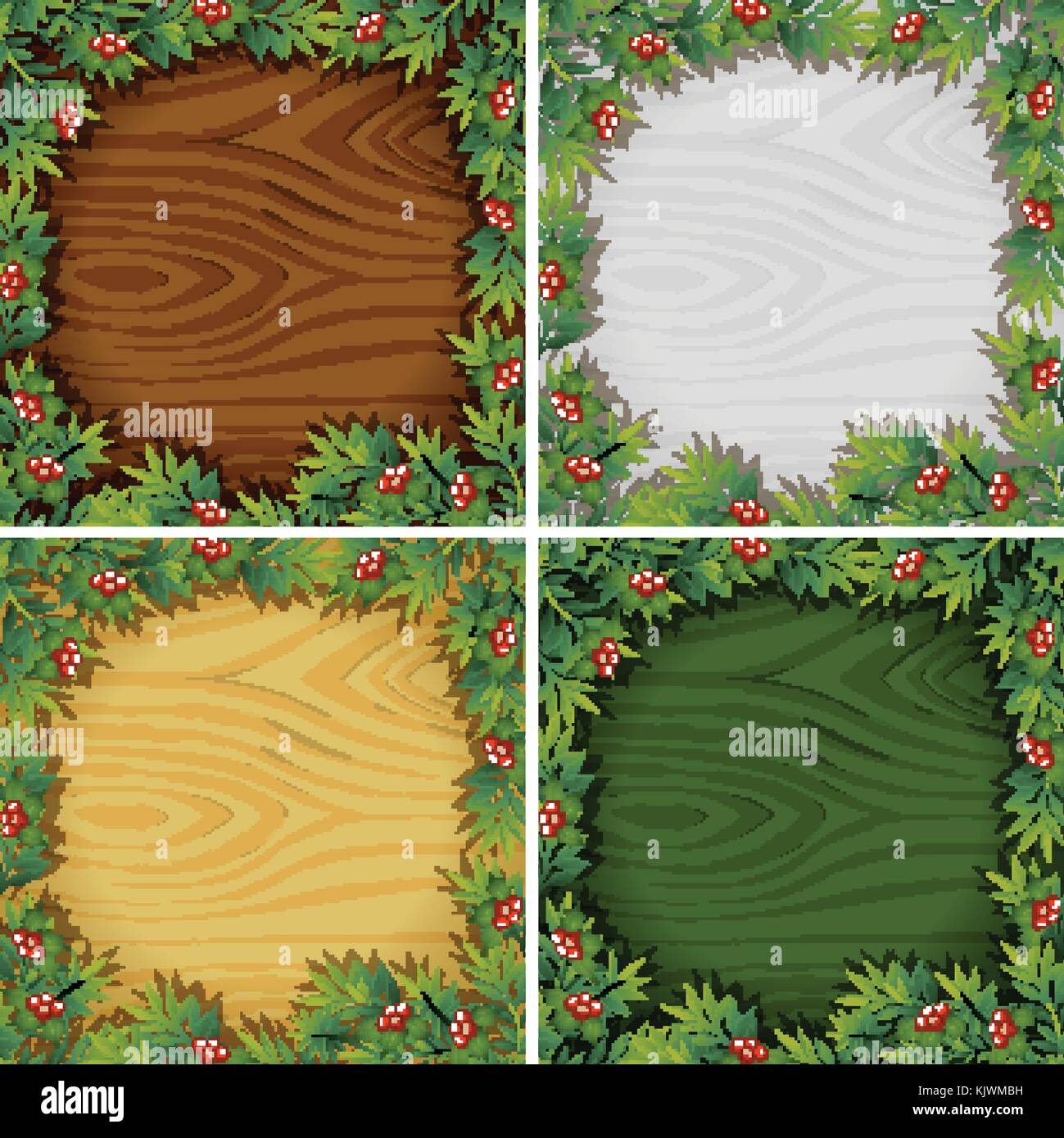 Four border templates with wooden texture background illustration Stock ...