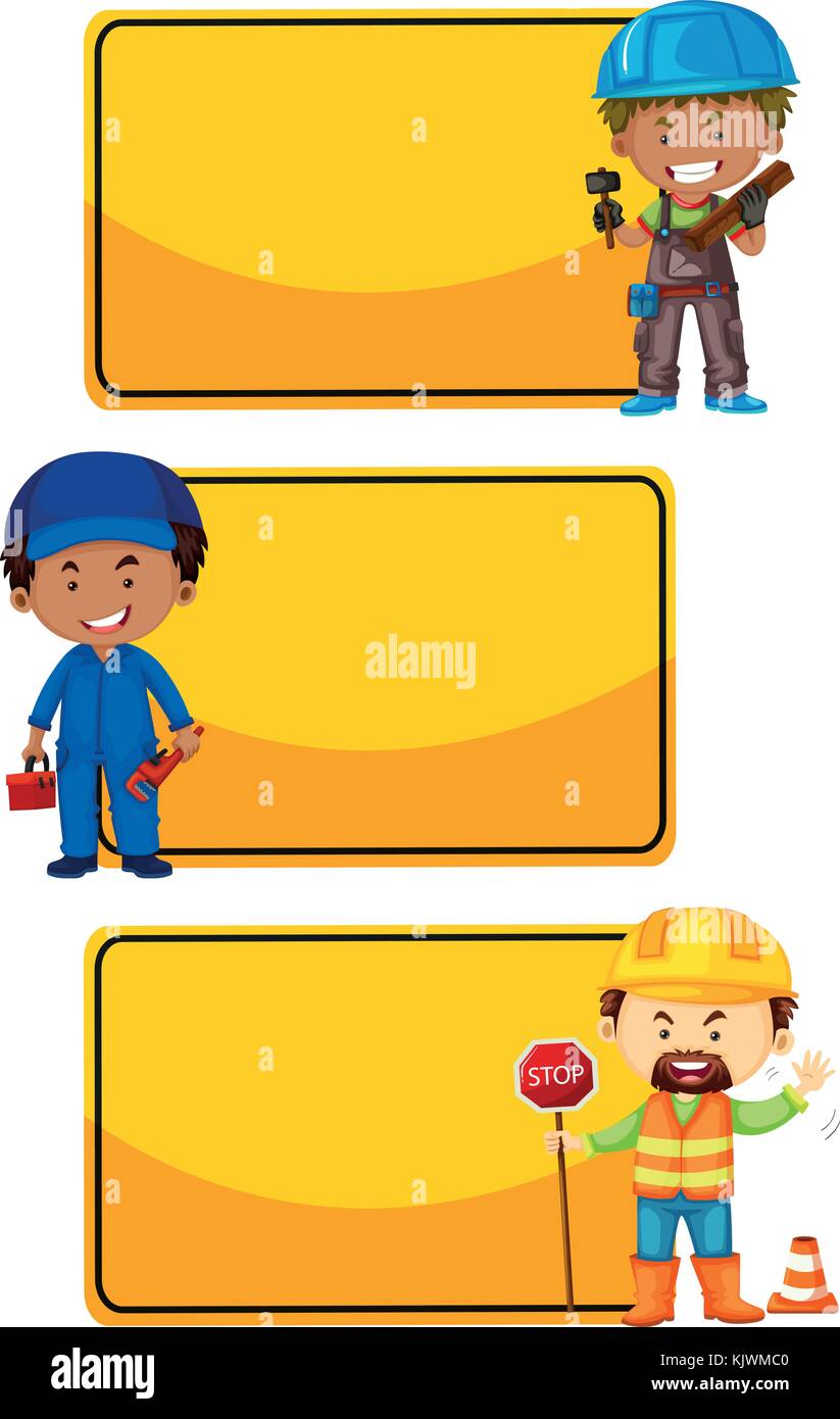 Yellow signs with construction workers illustration Stock Vector Image ...