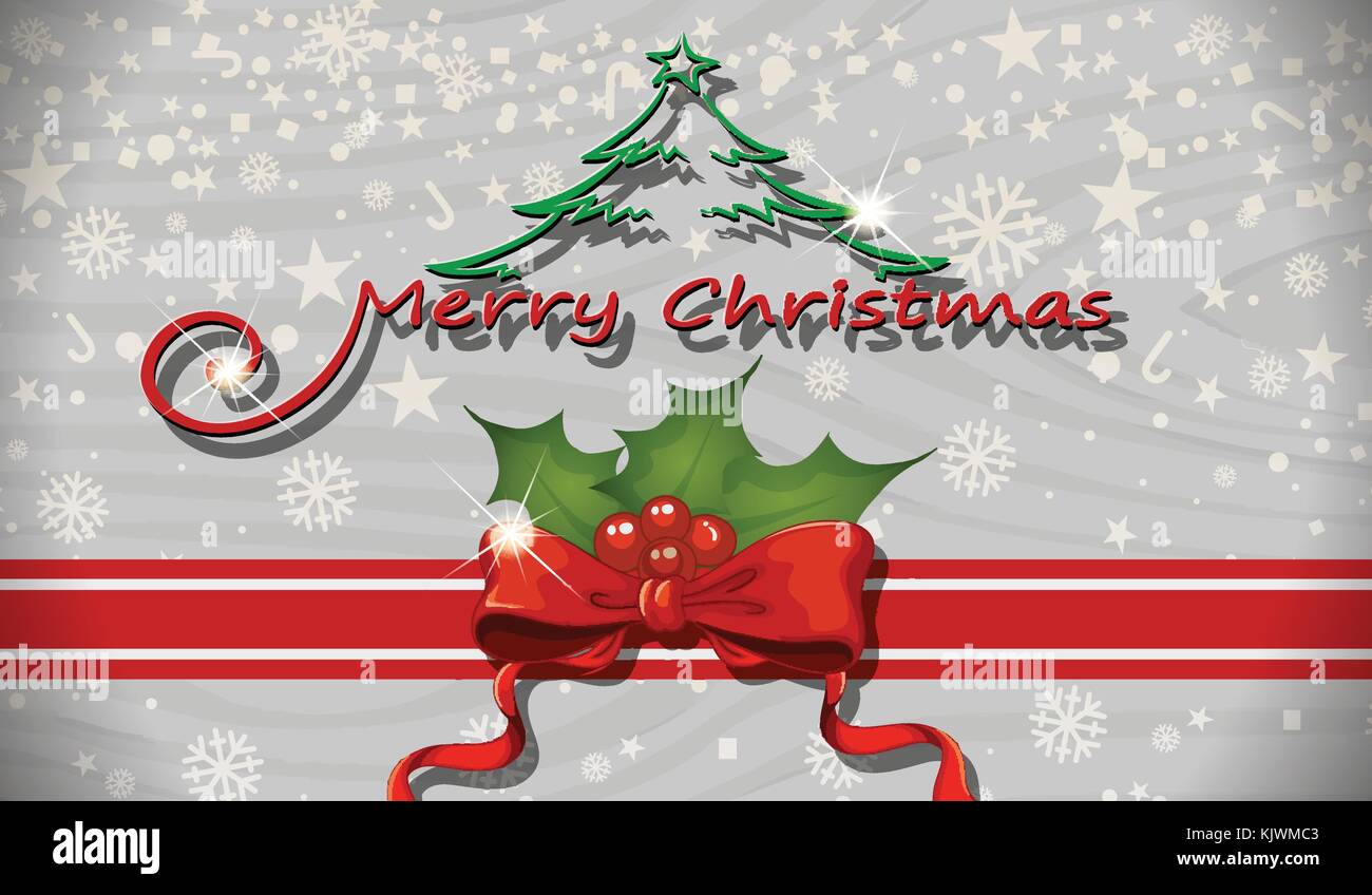Christmas card template with mistletoes and ribbon illustration Stock ...