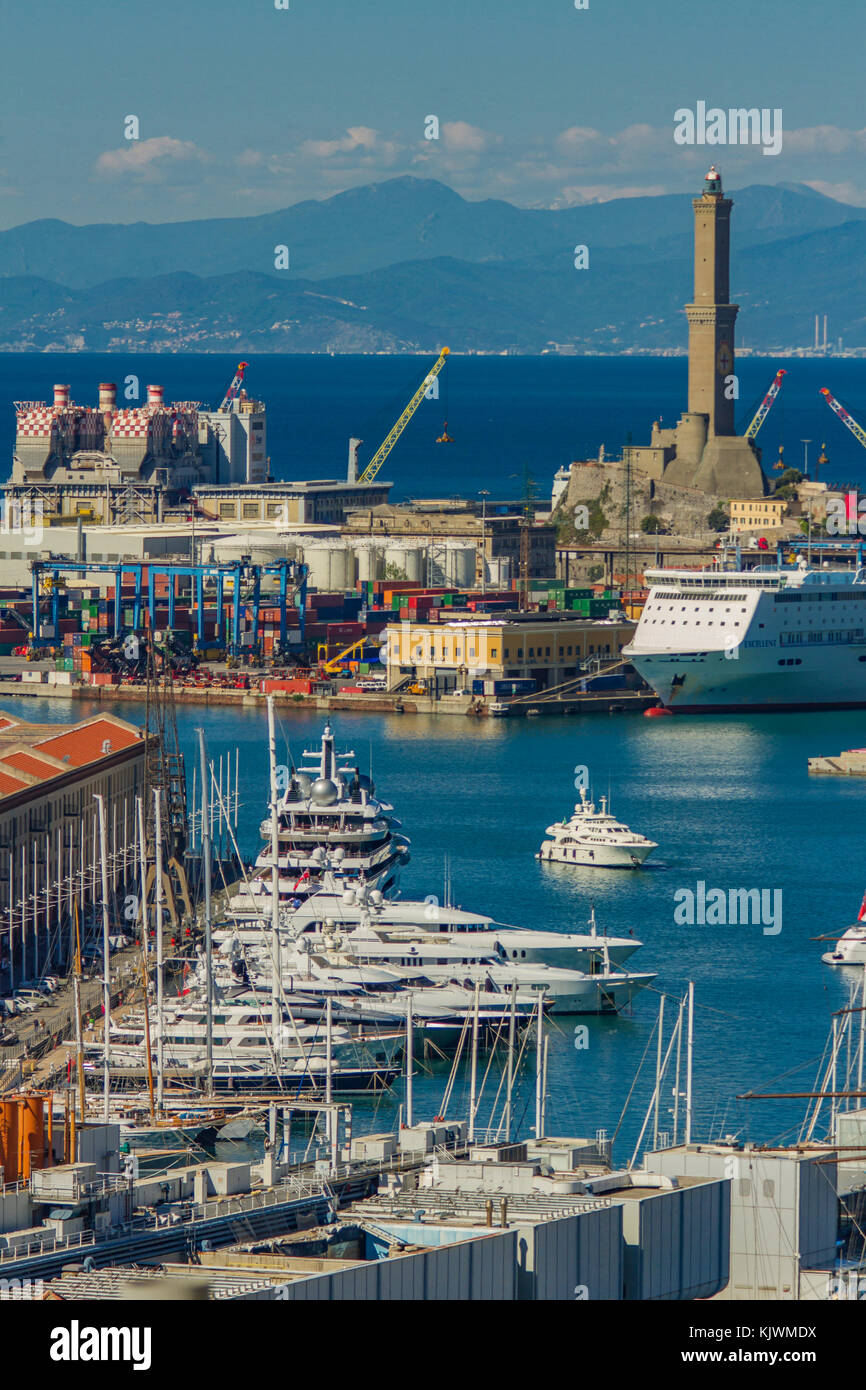 Distance view at the Genoa port in Italy Stock Photo - Alamy