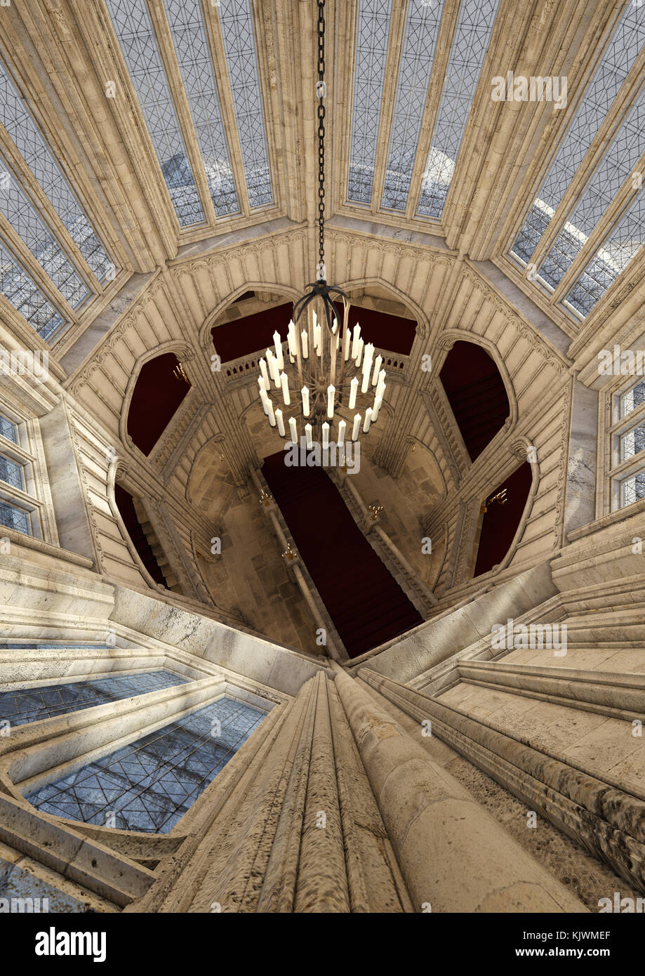 3D rendering of a beautiful fairy tale castle, candles and window Stock ...