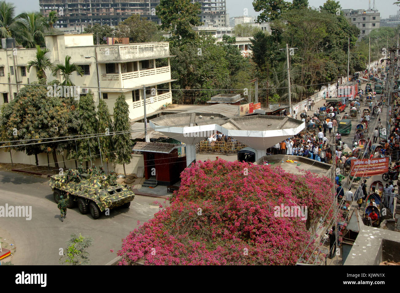 DHAKA, BANGLADESH- FEBRUARY 27, 2009: Army soldiers stand by inside the ...