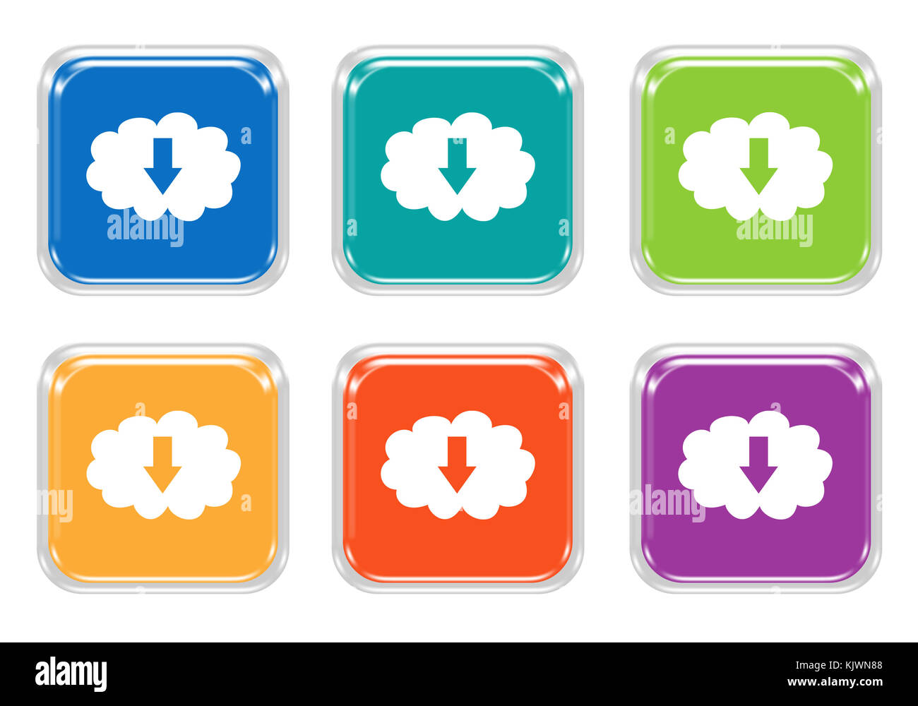 Set of rounded square colorful buttons with cloud and download symbol ...