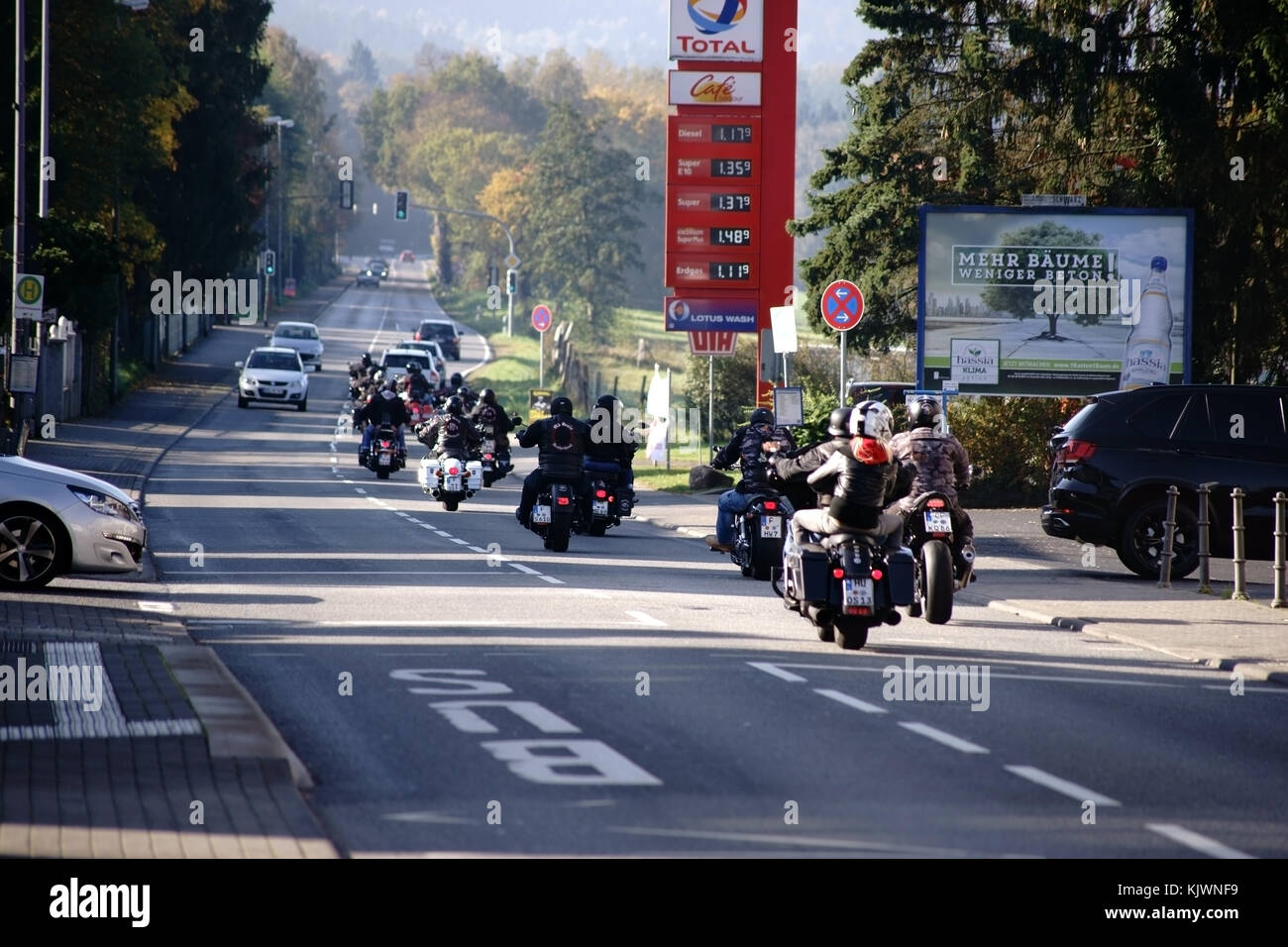 Taunusstein Wehen, Germany - October 15, 2017: A group of bikers rides ...