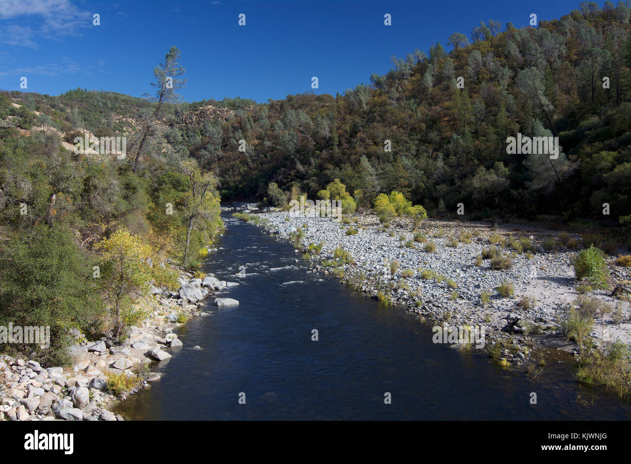 Overview of the South Yuba River at Bridgeport in the fall, featuring ...