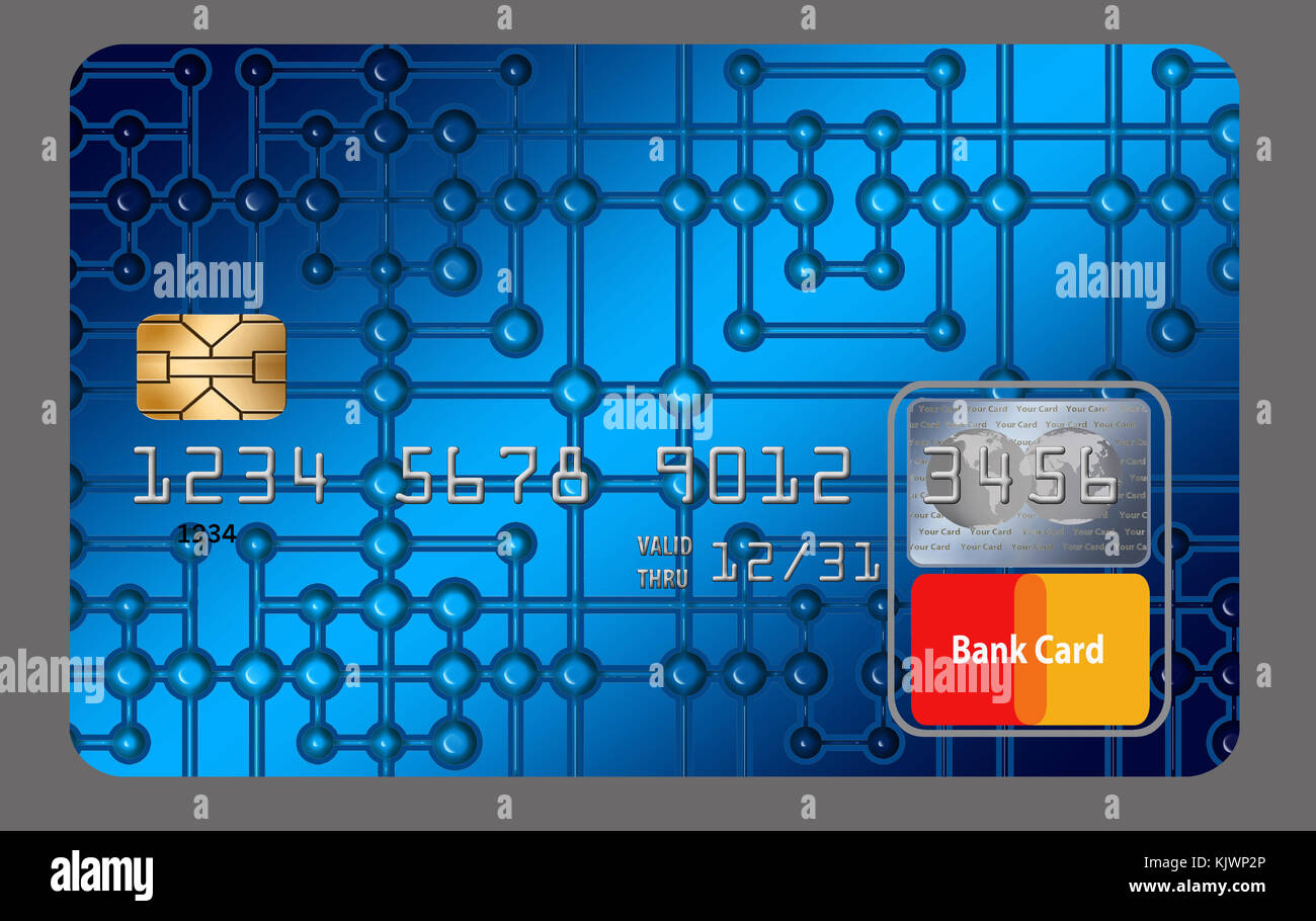 Electronic circuit patterns decorate this credit card illustrating ...