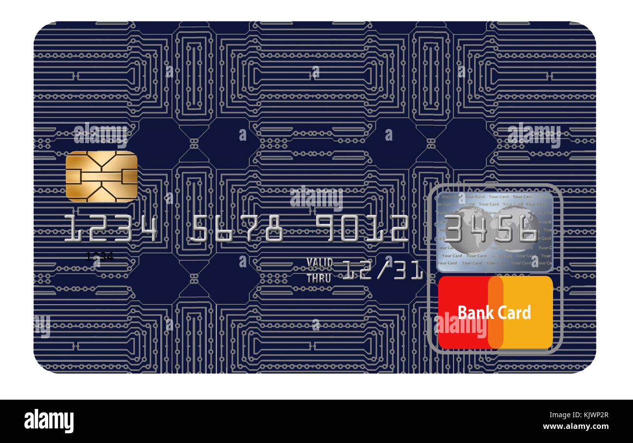 Electronic circuit patterns decorate this credit card illustrating ...