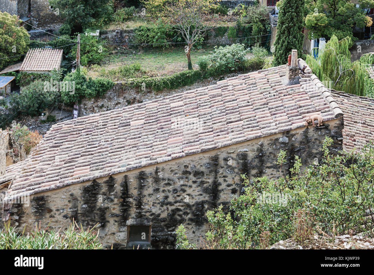 Top view of the rooftops of the village Saint Montan in the Ardeche ...