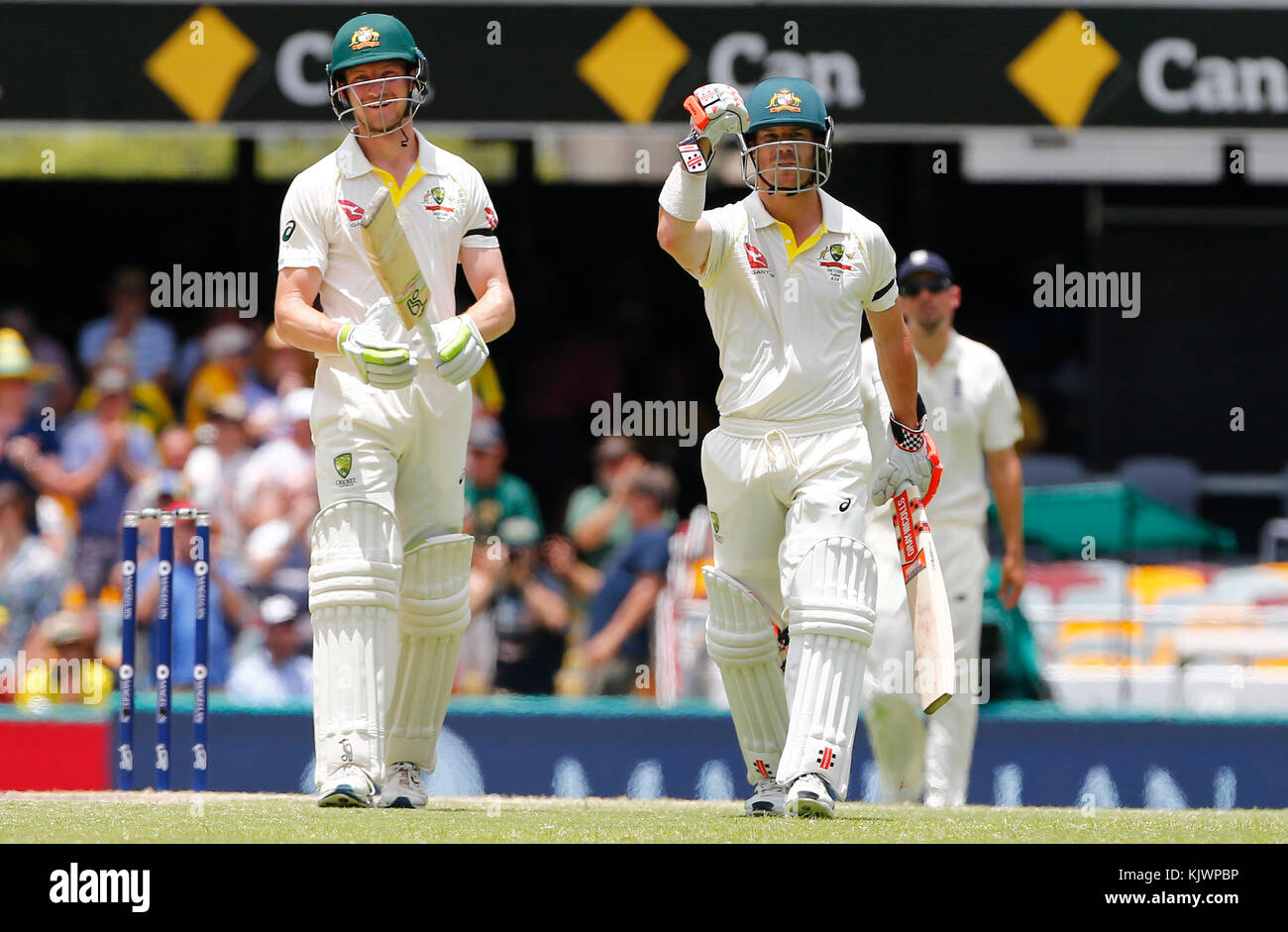 Australia's David Warner and Cameron Bancroft celebrate at the end ...