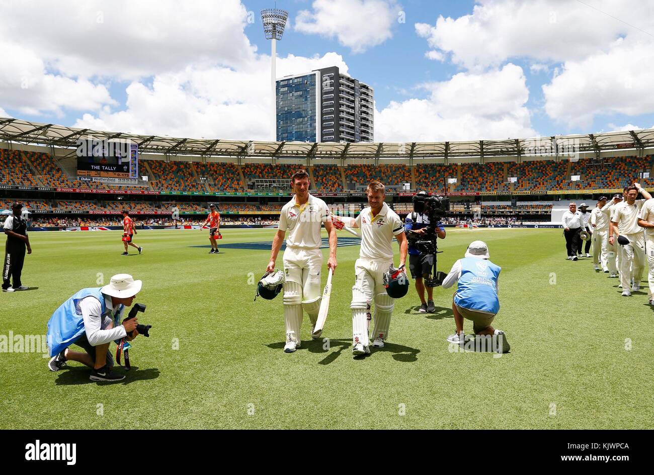 Australia's David Warner and Cameron Bancroft celebrate at the end ...