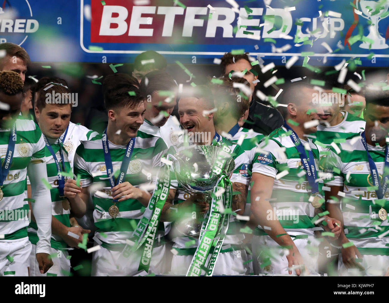 Celtic's Leigh Griffiths celebrates with the trophy after winning the ...