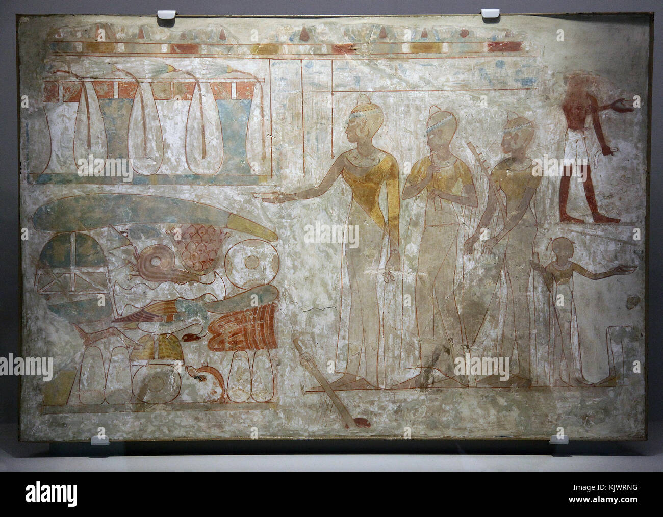 Painted limestone.Mural painting;funerary banquet scene.tomb of ...