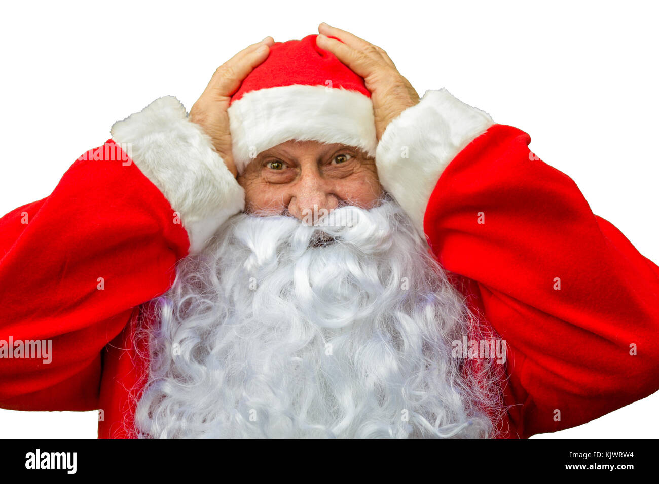 Santa Claus with surprised expression and hands over head isolated on ...