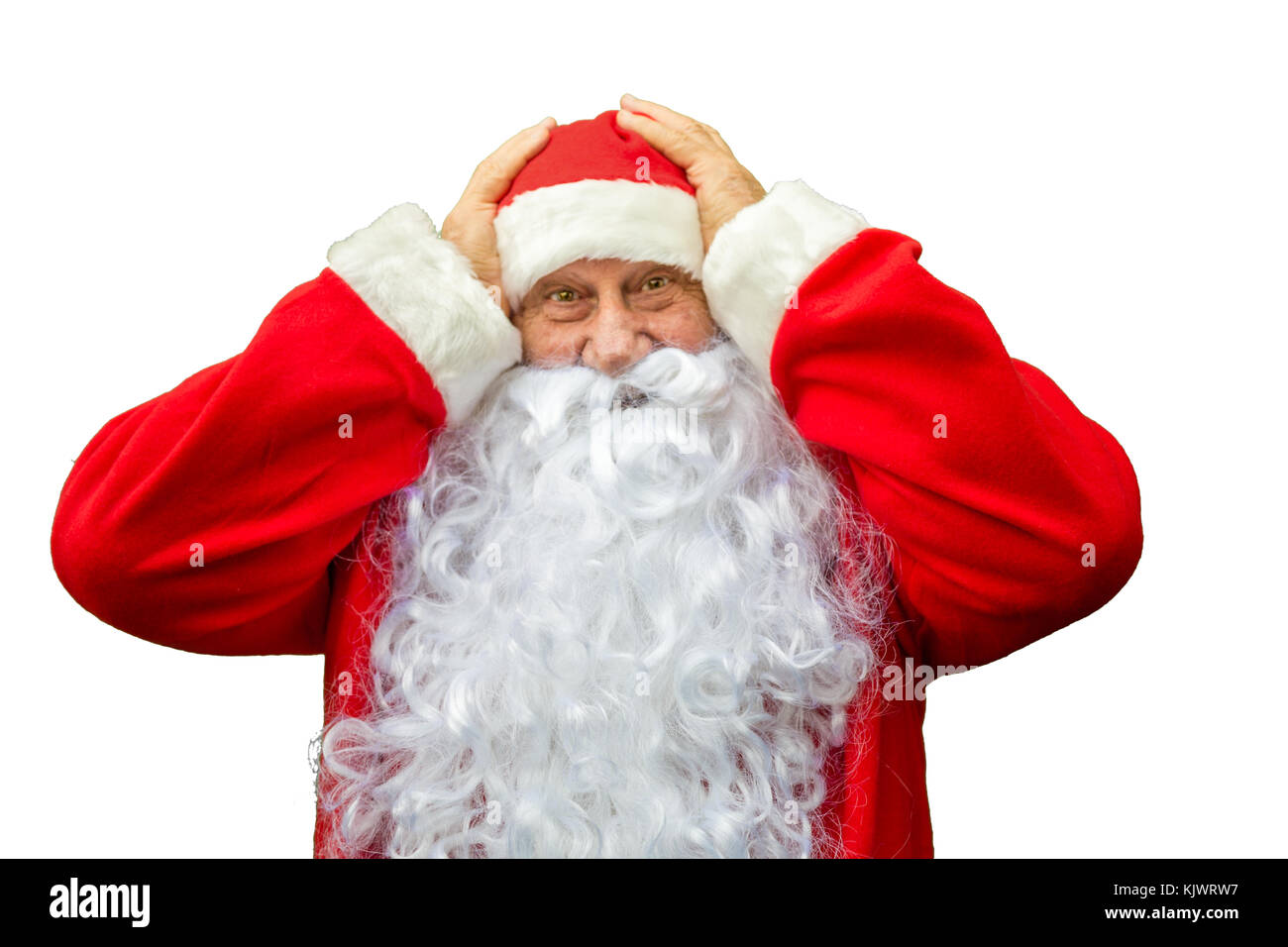 Santa Claus with surprised expression and hands over head isolated on ...