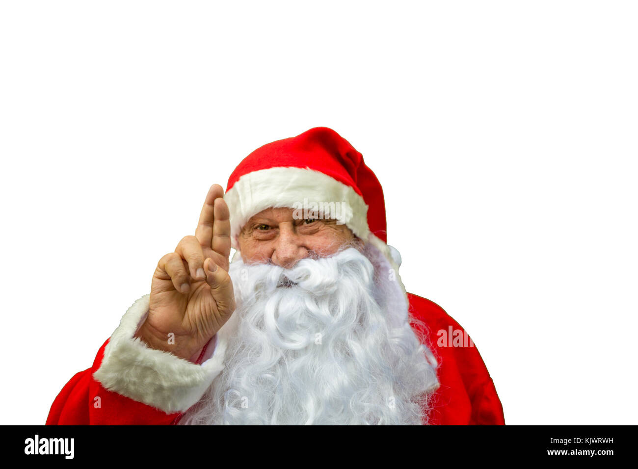 Santa Claus crossing fingers isolated on white background Stock Photo ...