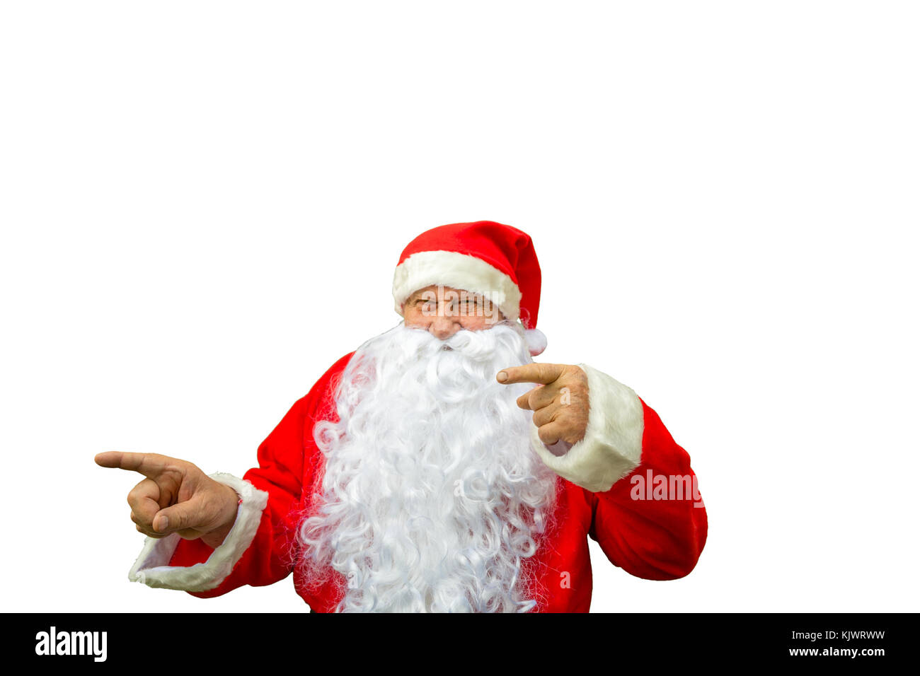 Santa Claus pointing fingers isolated on white background Stock Photo ...