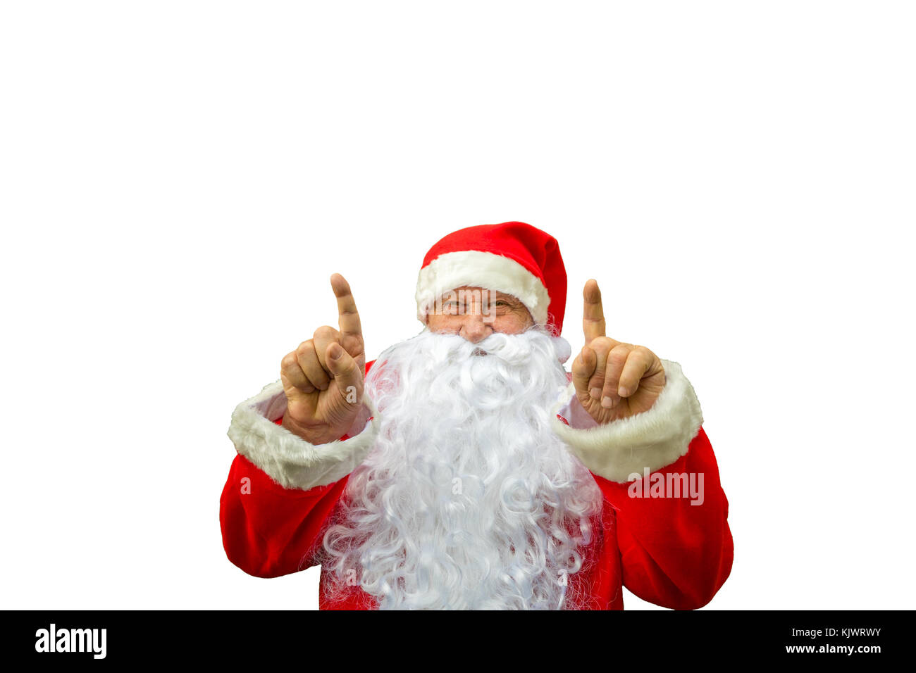 Santa Claus pointing fingers isolated on white background Stock Photo ...