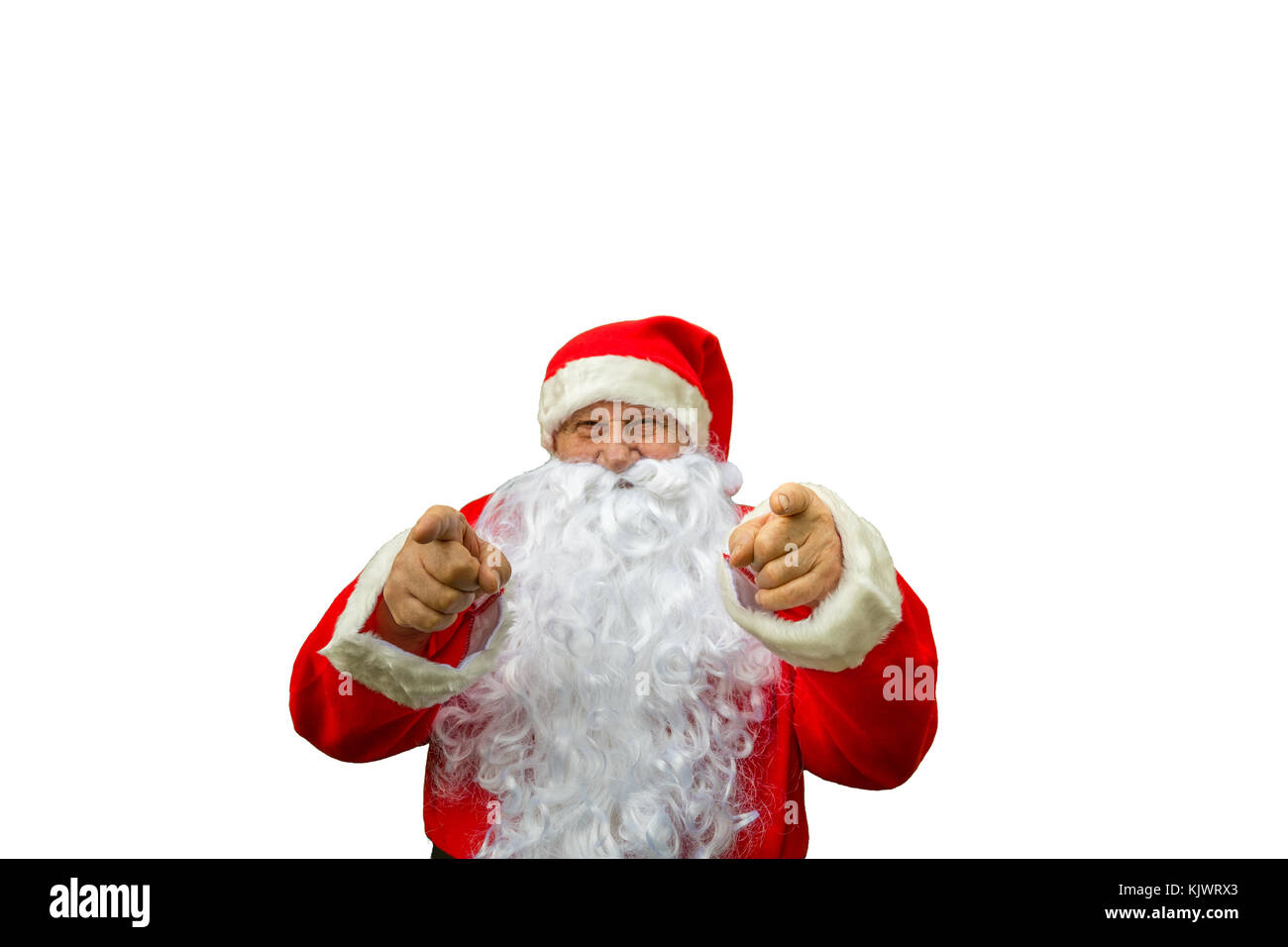 Santa Claus pointing fingers isolated on white background Stock Photo ...