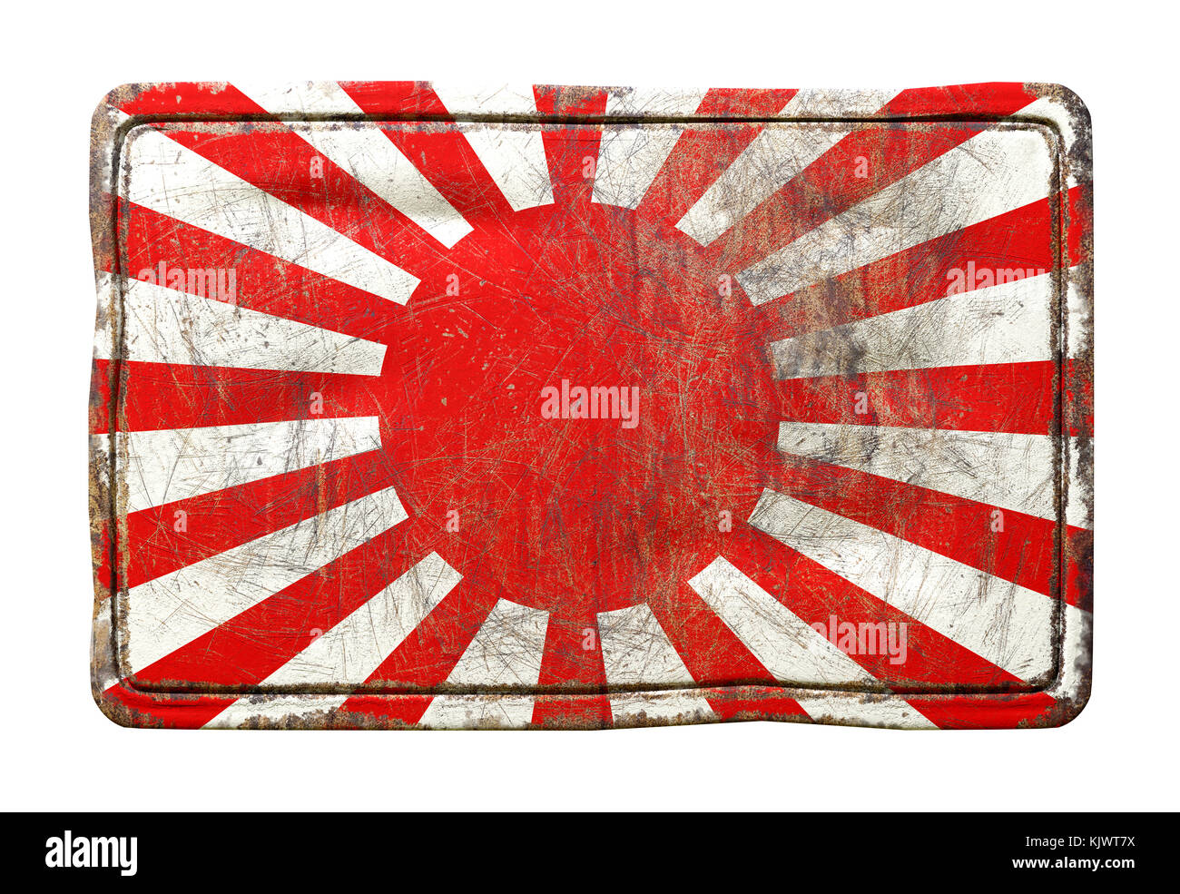 3d rendering of an old Imperial Japan flag over a rusty metallic plate ...