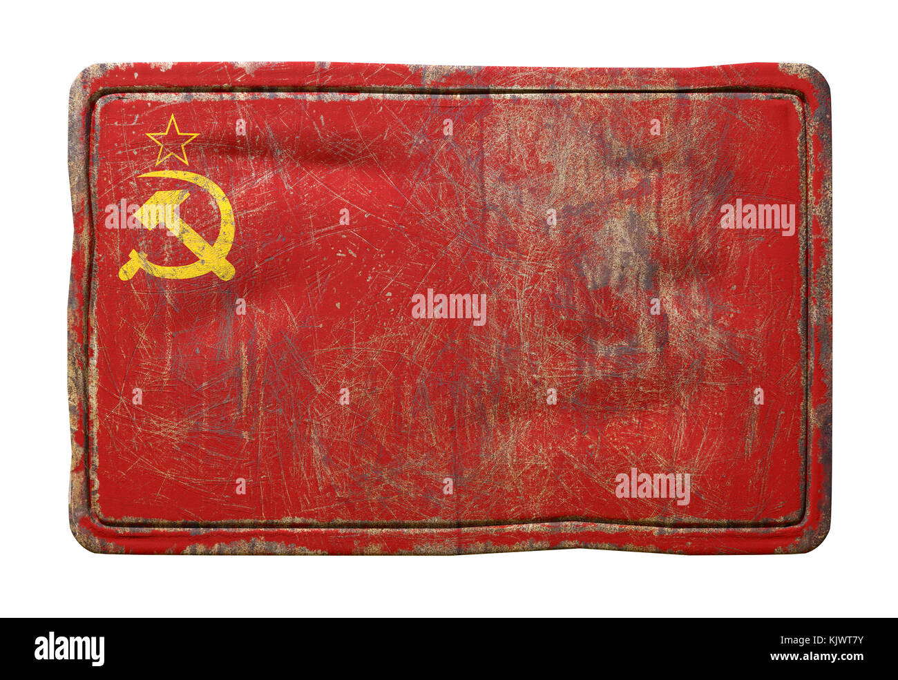 3d rendering of an old Soviet Union flag over a rusty metallic plate ...