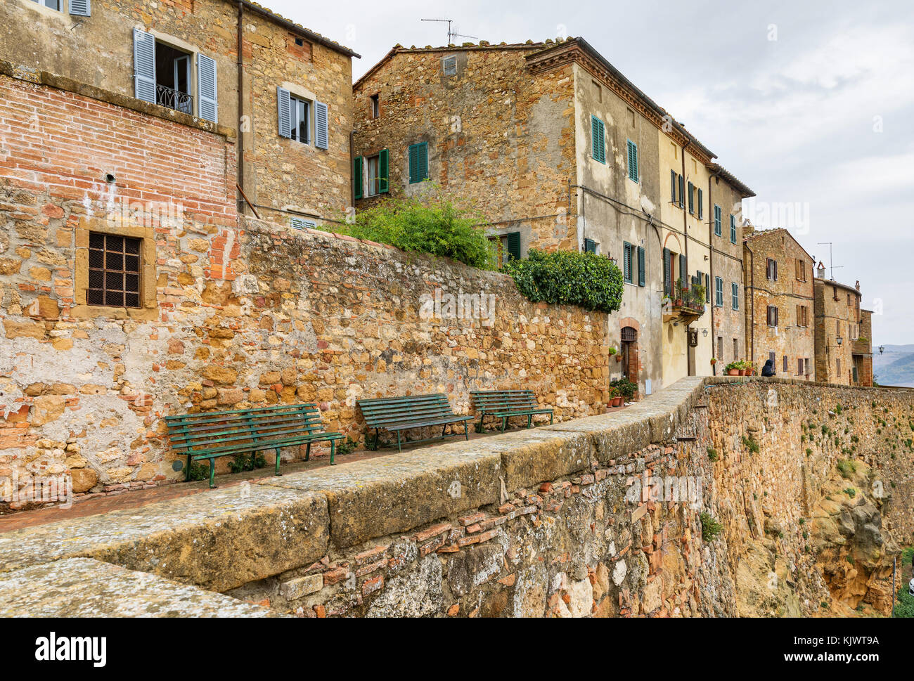 View of the city walls of Pienza, a beautiful town in the Val d'Orcia ...