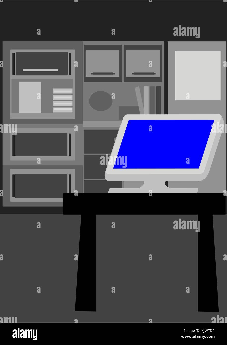 Lonely personal computer in dark room Stock Vector Image & Art - Alamy