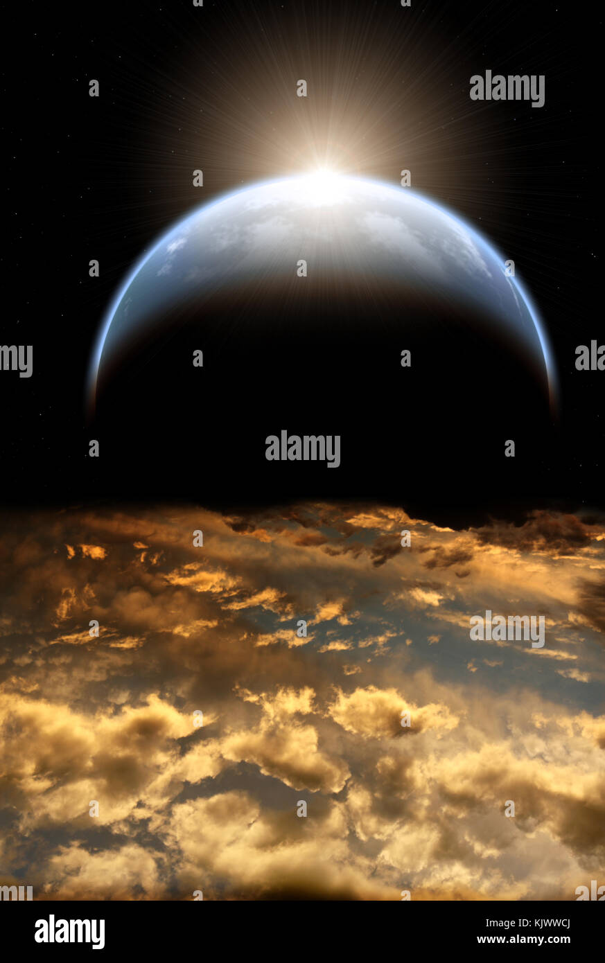 Beautiful sunset with storm sky and planets. Elements of this image ...