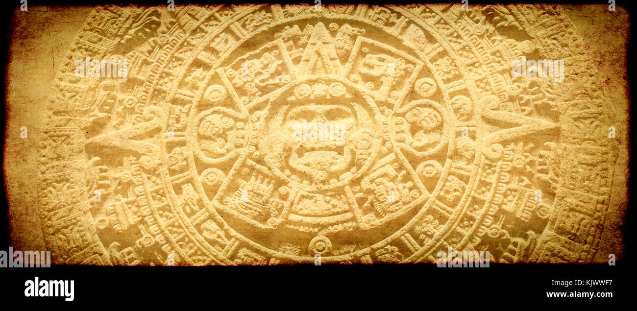 Grunge background with old paper texture and aztec calendar Stock Photo ...