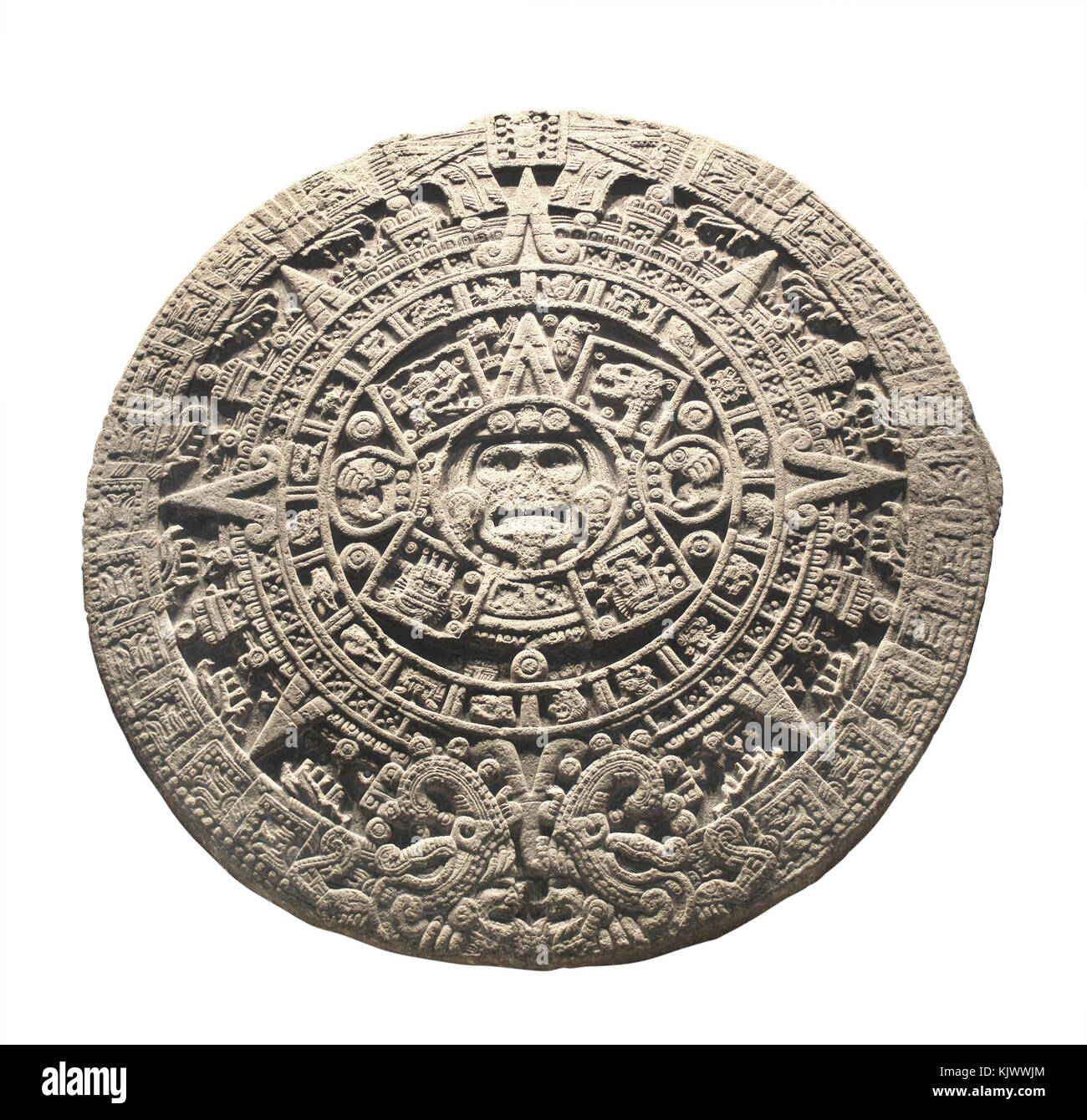 Ancient stone aztec calendar. Object isolated on white background Stock ...