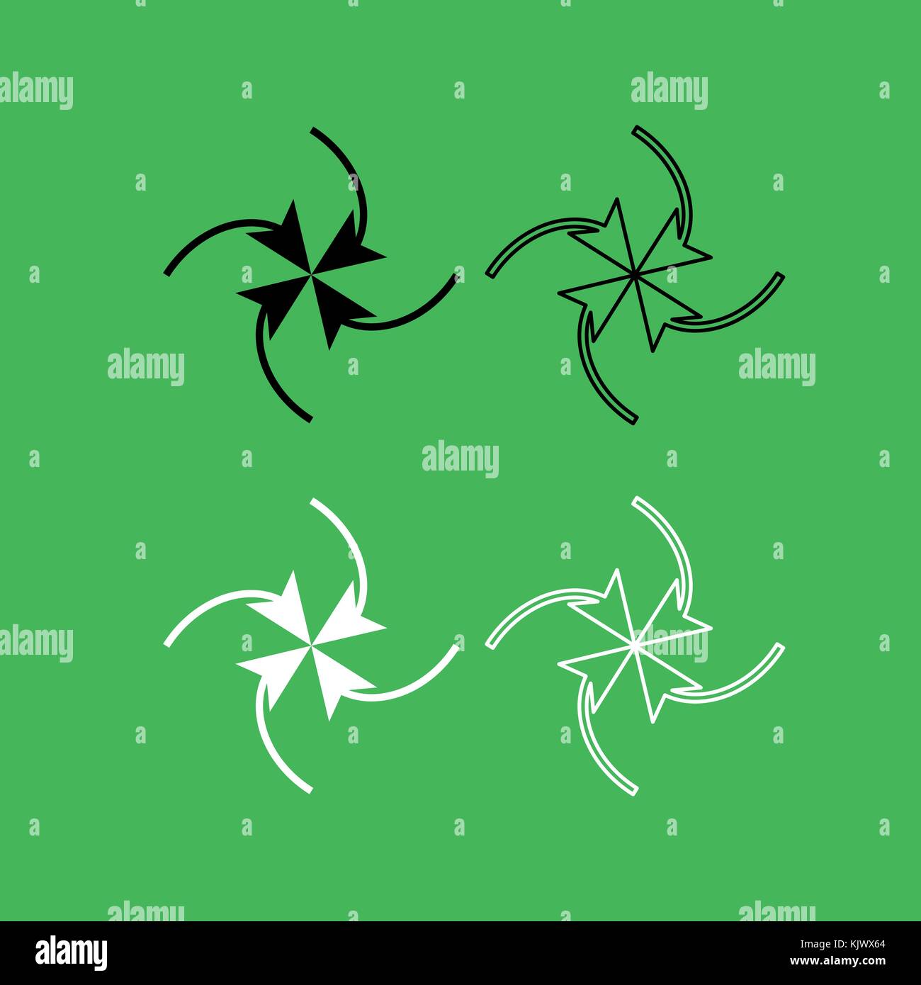 Four arrows in loop in center icon . Black and white color set Stock ...