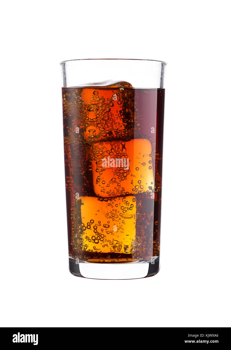 Glass of cold cola soda drink with ice cubes on white background Stock ...