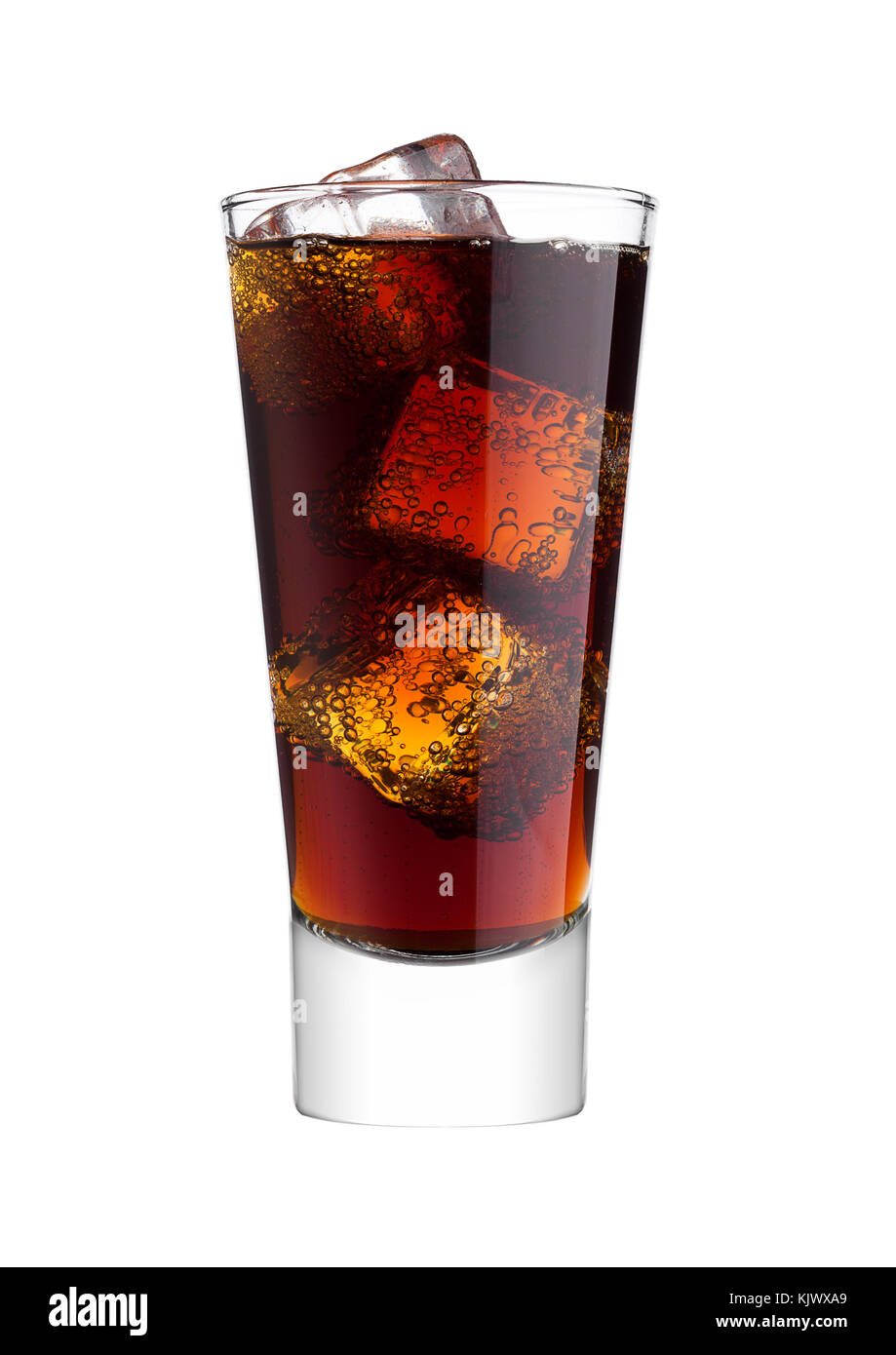 Glass of cold cola soda drink with ice cubes on white background Stock ...