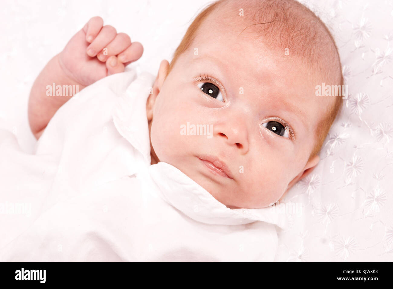 Baby girl in the age of one months isolated on white Stock Photo - Alamy
