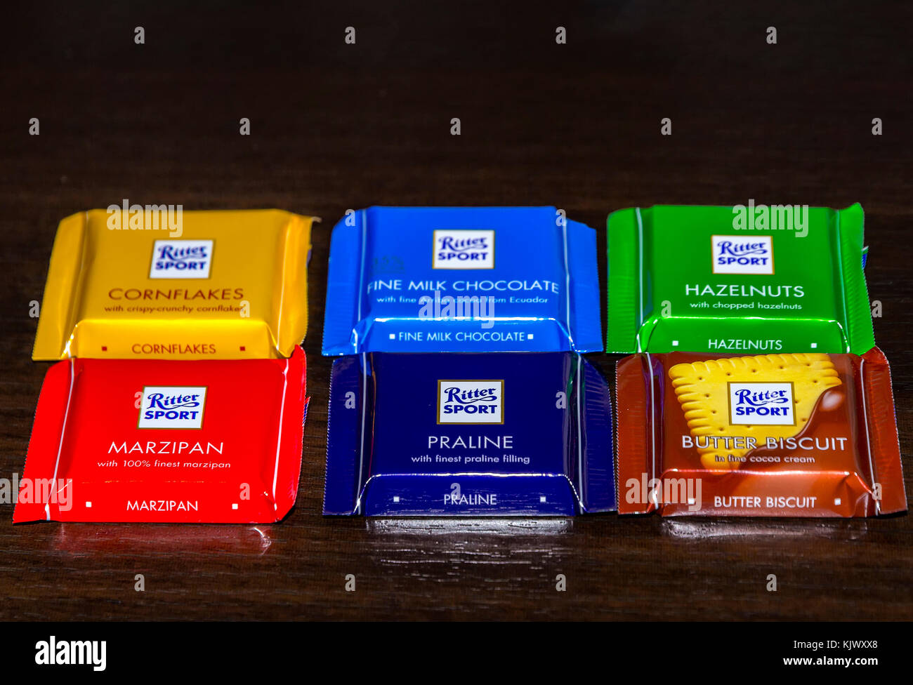 Varna, Bulgaria - November 14 2017: Ritter Sport milk chocolate bars ...