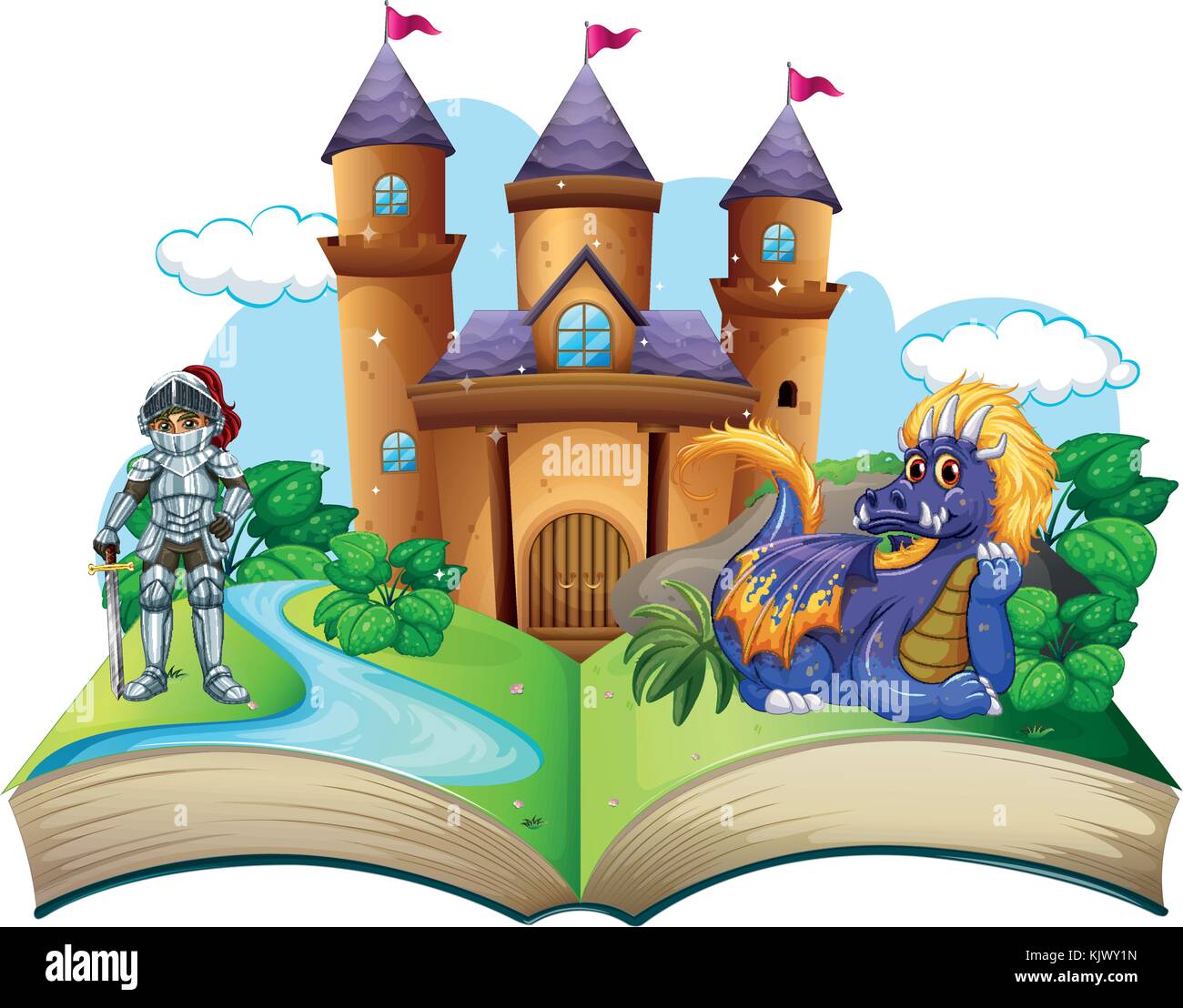 Storybook with knight and dragon illustration Stock Vector Image & Art ...