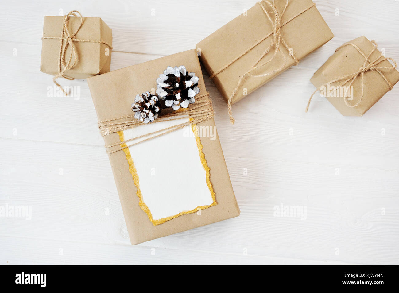 Mockup christmas background of gifts with place for your text. Flat lay ...