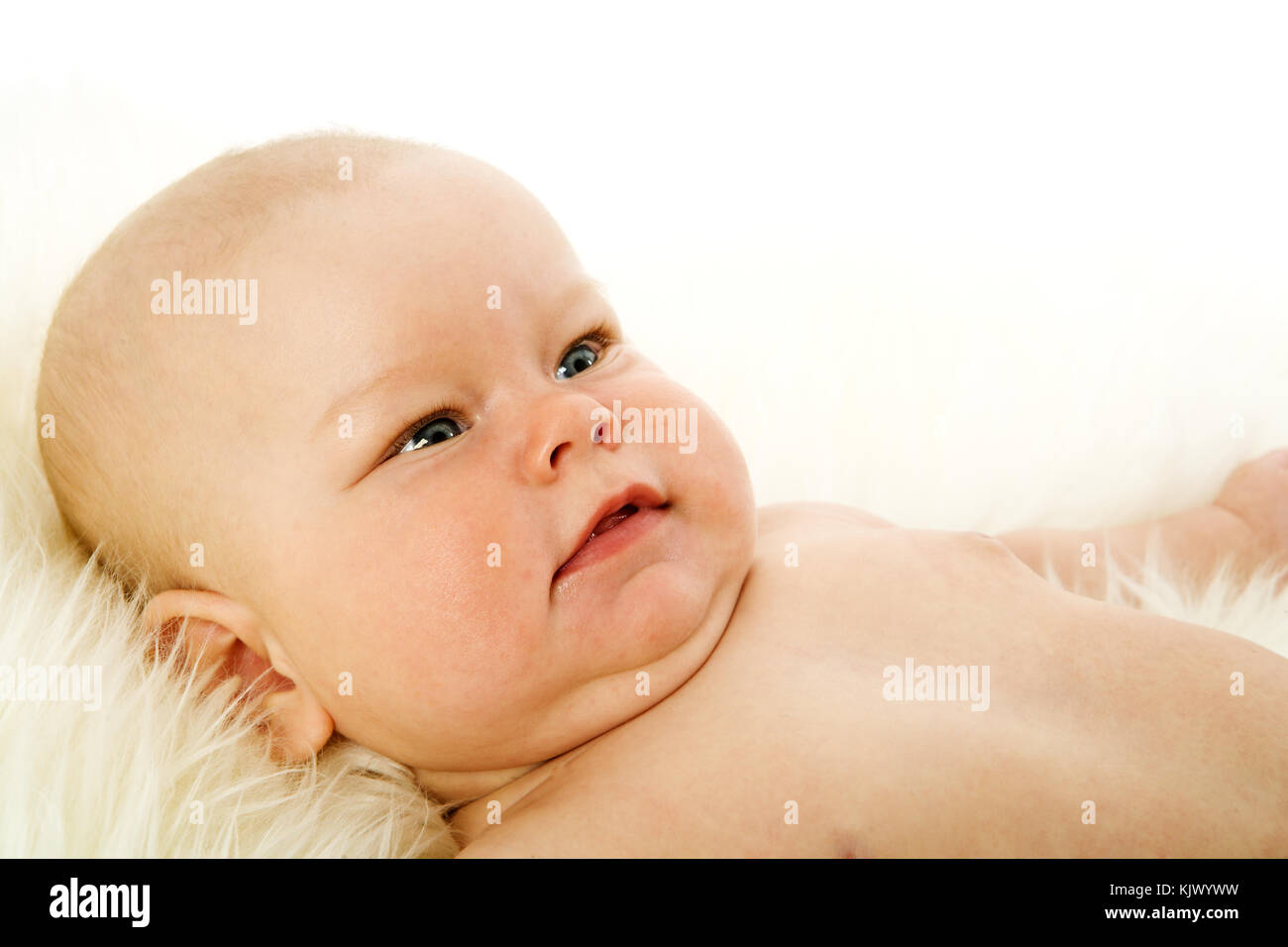 happy baby lying down portrait isolated on white Stock Photo - Alamy