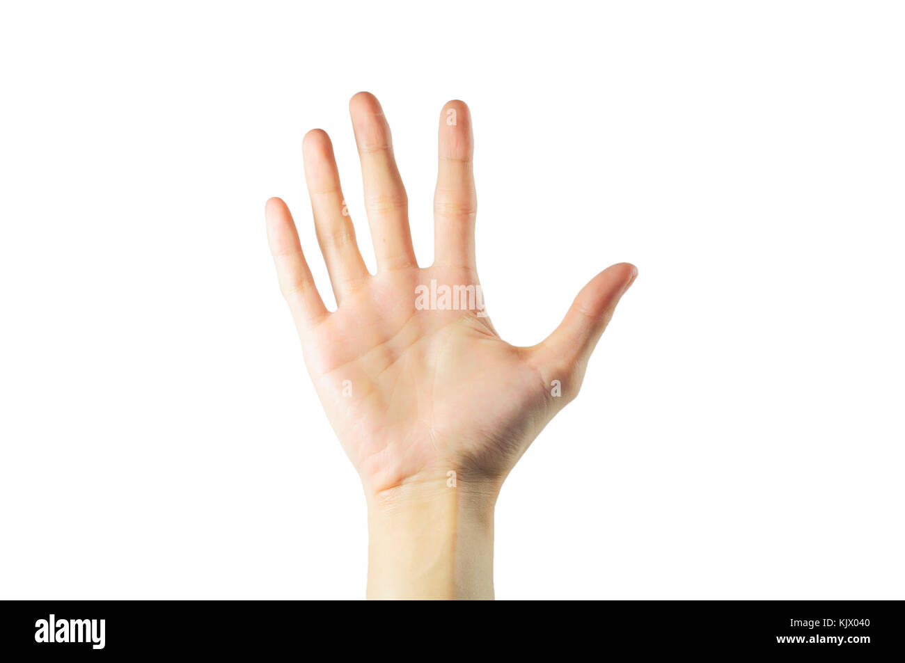Beautiful female hand isolated on white background, asian, yellow skin ...