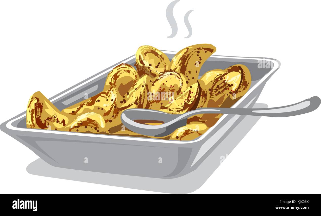 illustration of hot roasted cooked potatoes in plate Stock Vector Image ...