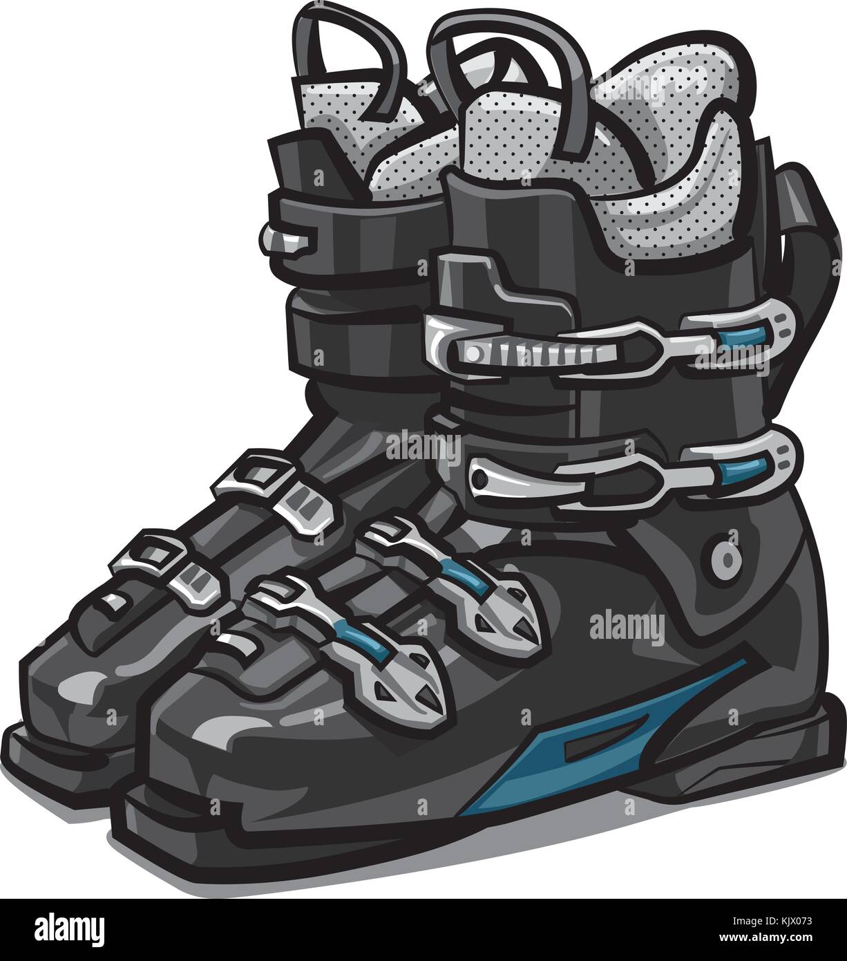 illustration of pair modern black ski boots on white background Stock ...